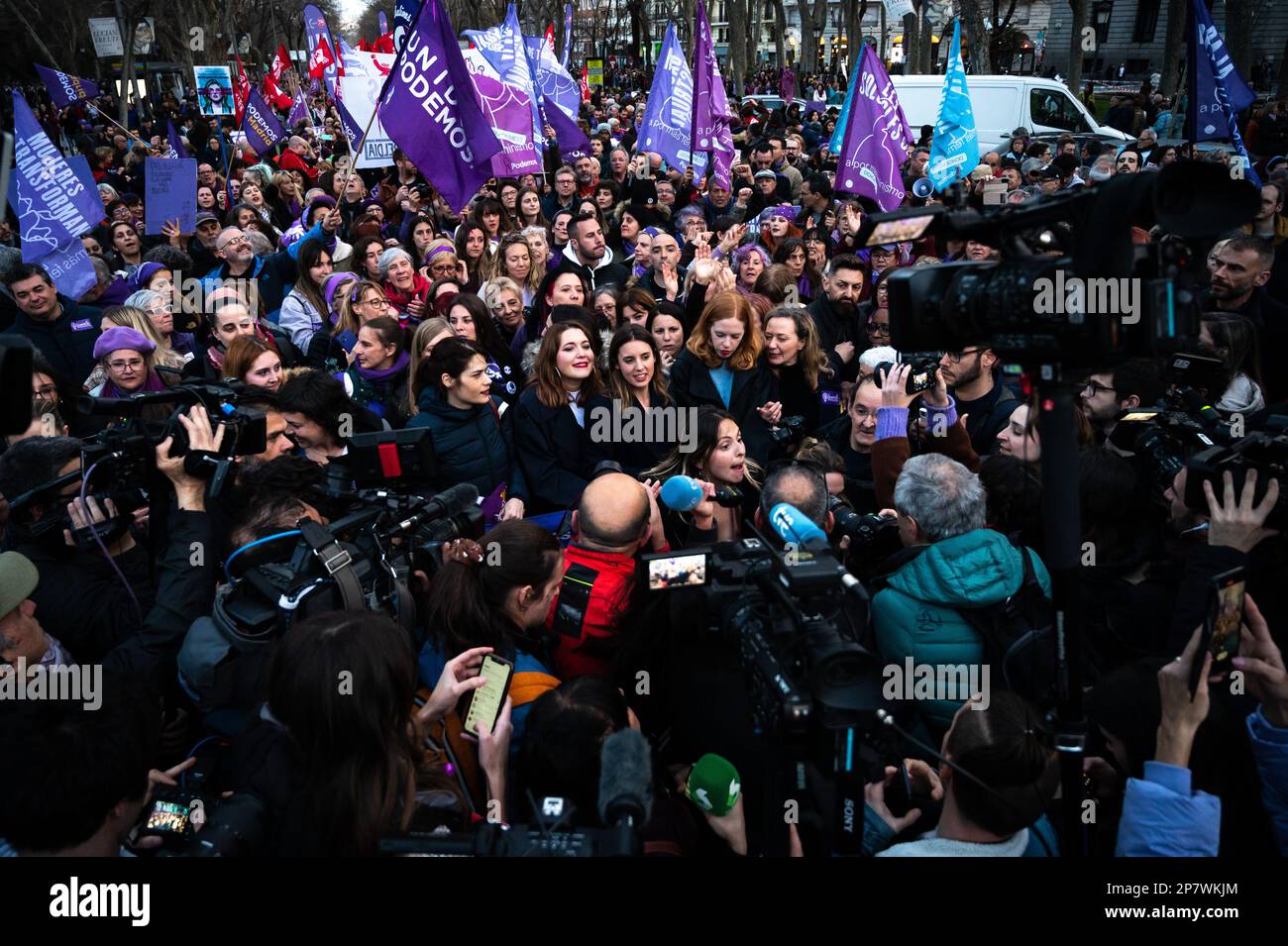 Madrid, Spain. 08th Mar, 2023. Minister of Equality, Irene Montero (C ...