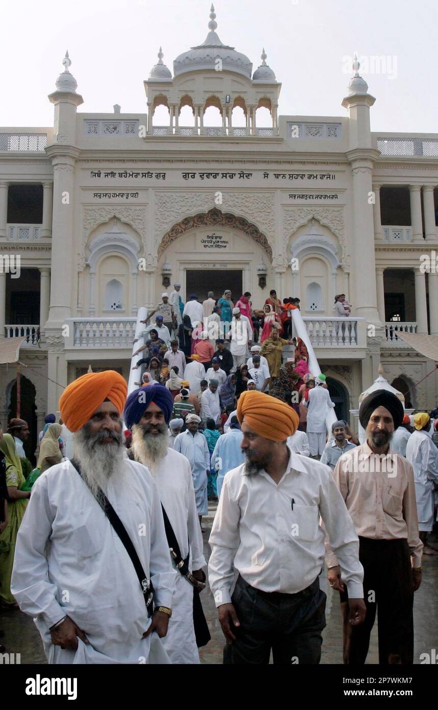 Sikh pilgrims visit the Gurdwara Sacha Sauda temple in Farooqabad, 85 ...