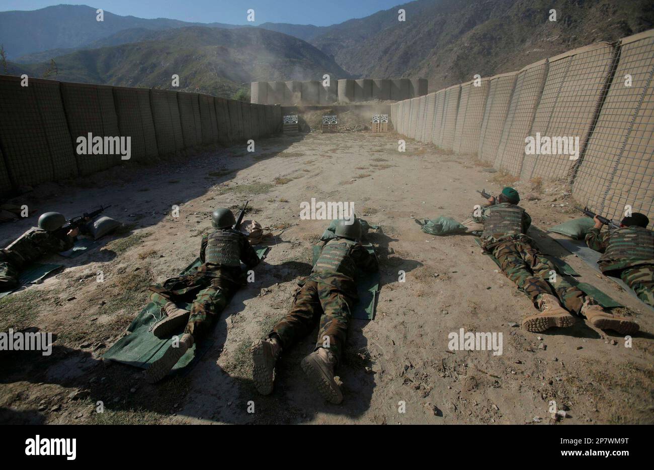 Afghan National Army soldiers train on a firing range at a U.S. army ...