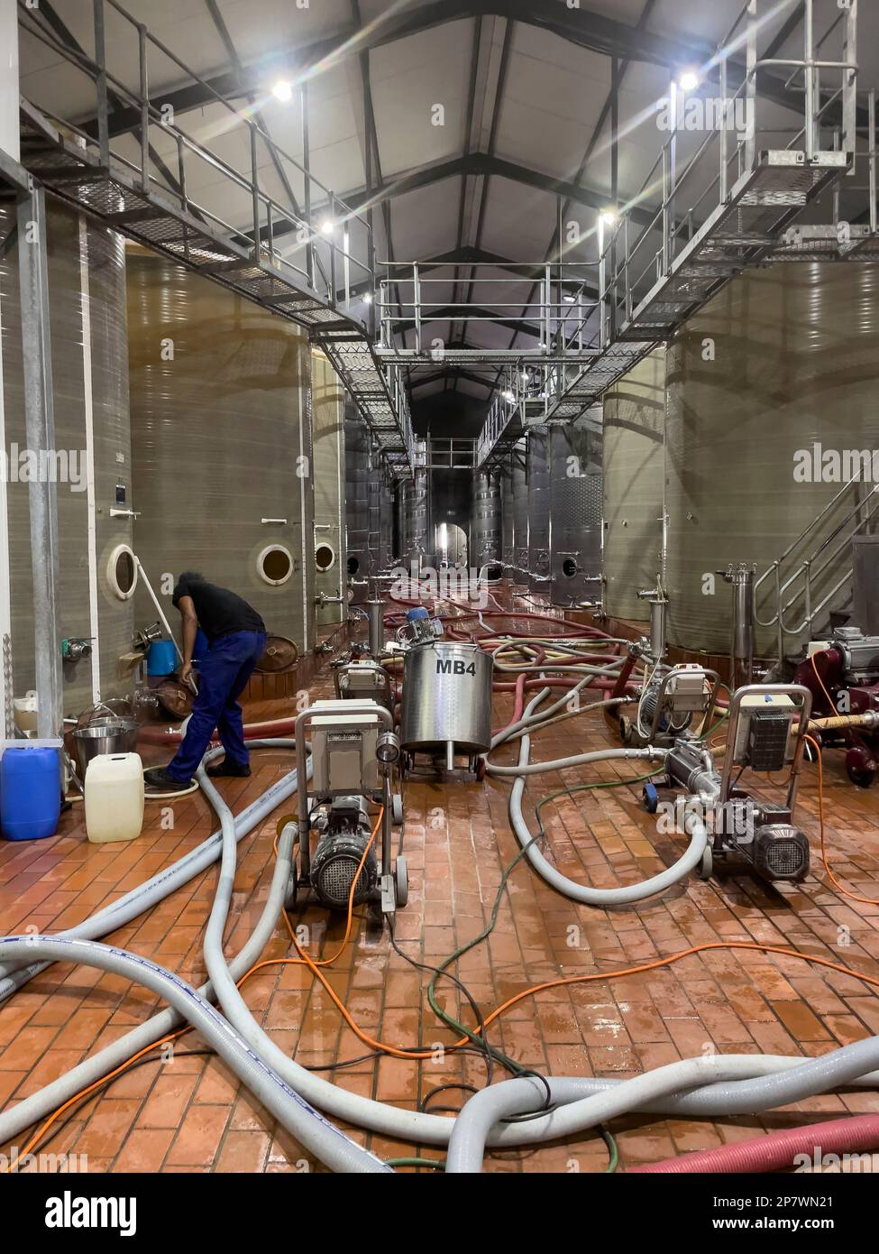 Robertson, Western Cape, South Africa. 2023. Interior of a wine cellar ...