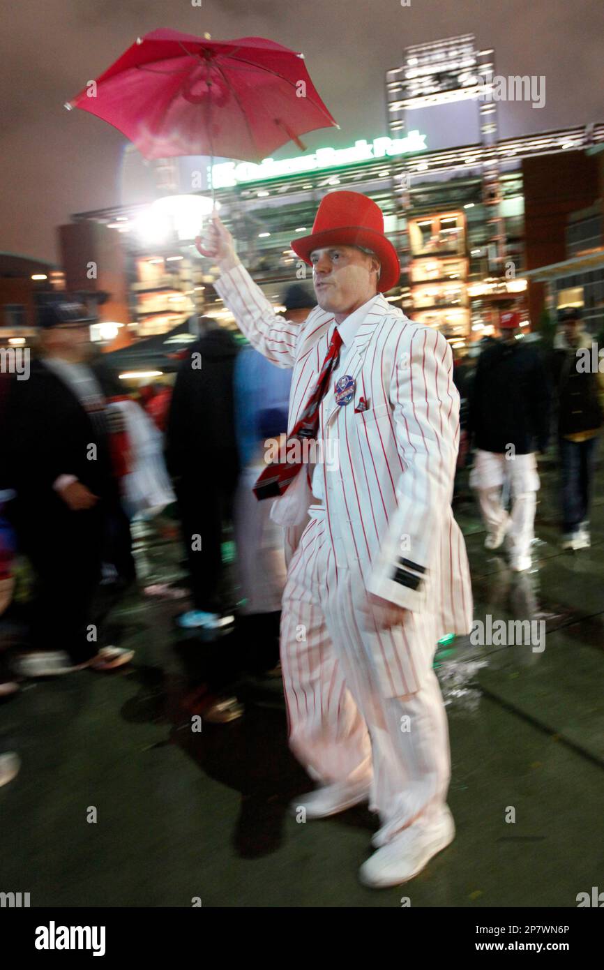 Pat Cavalieri is seen outside the ball park before Game 3 of the Major ...