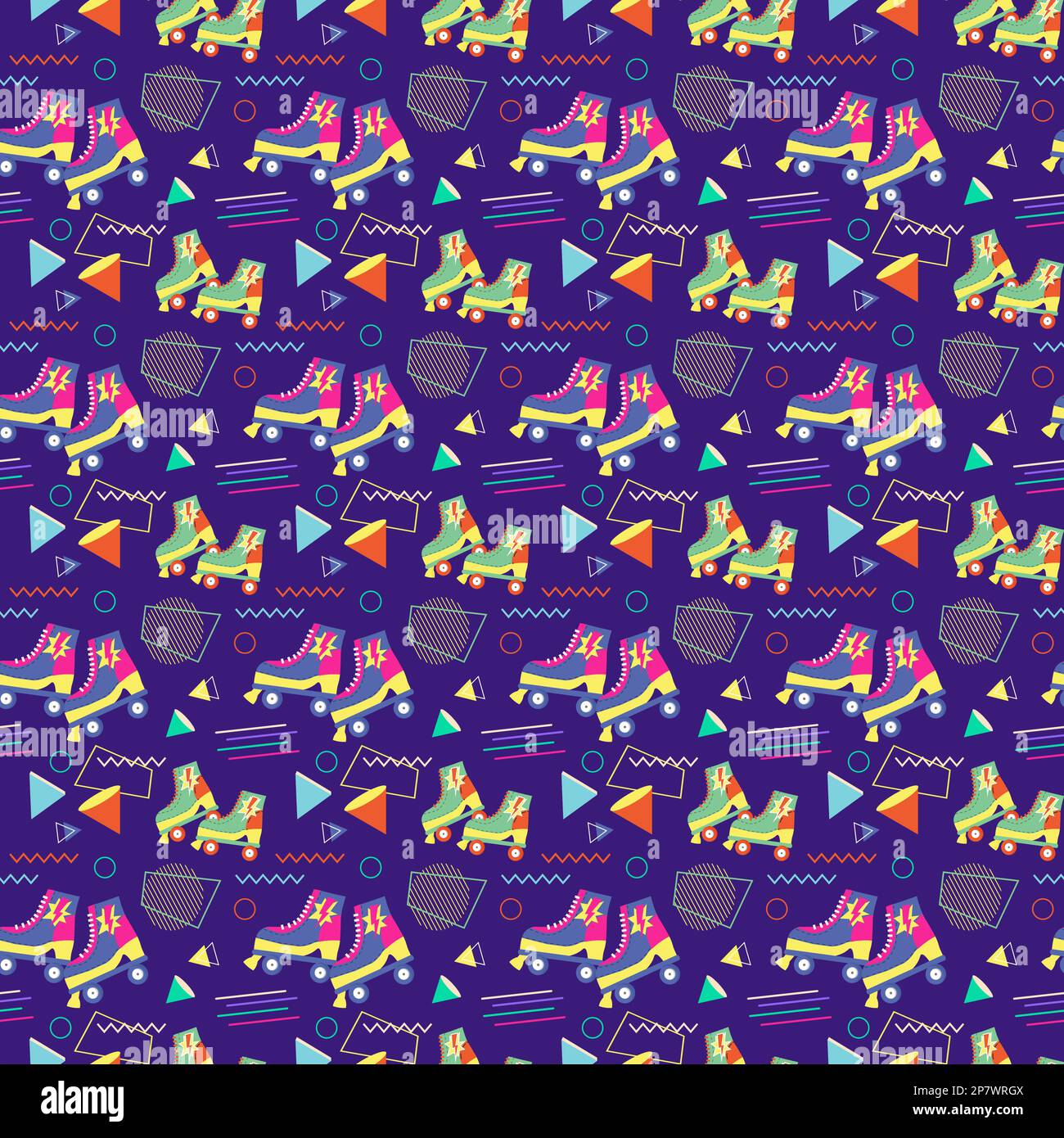 Multicolored roller skates. Retro 90s pattern. Vector illustration ...