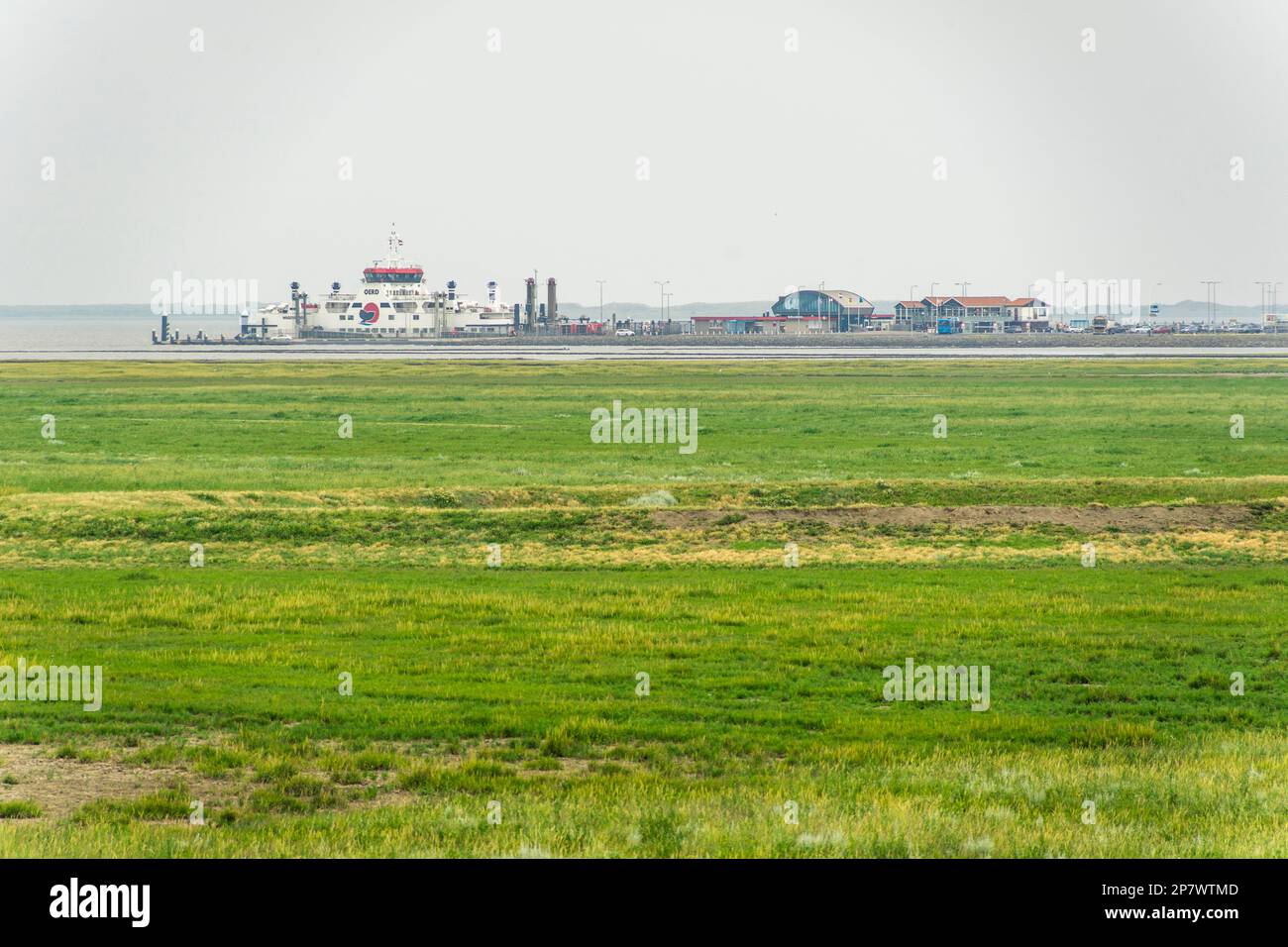 The ferry between the mainland and the island of Ameland, Netherlands ...