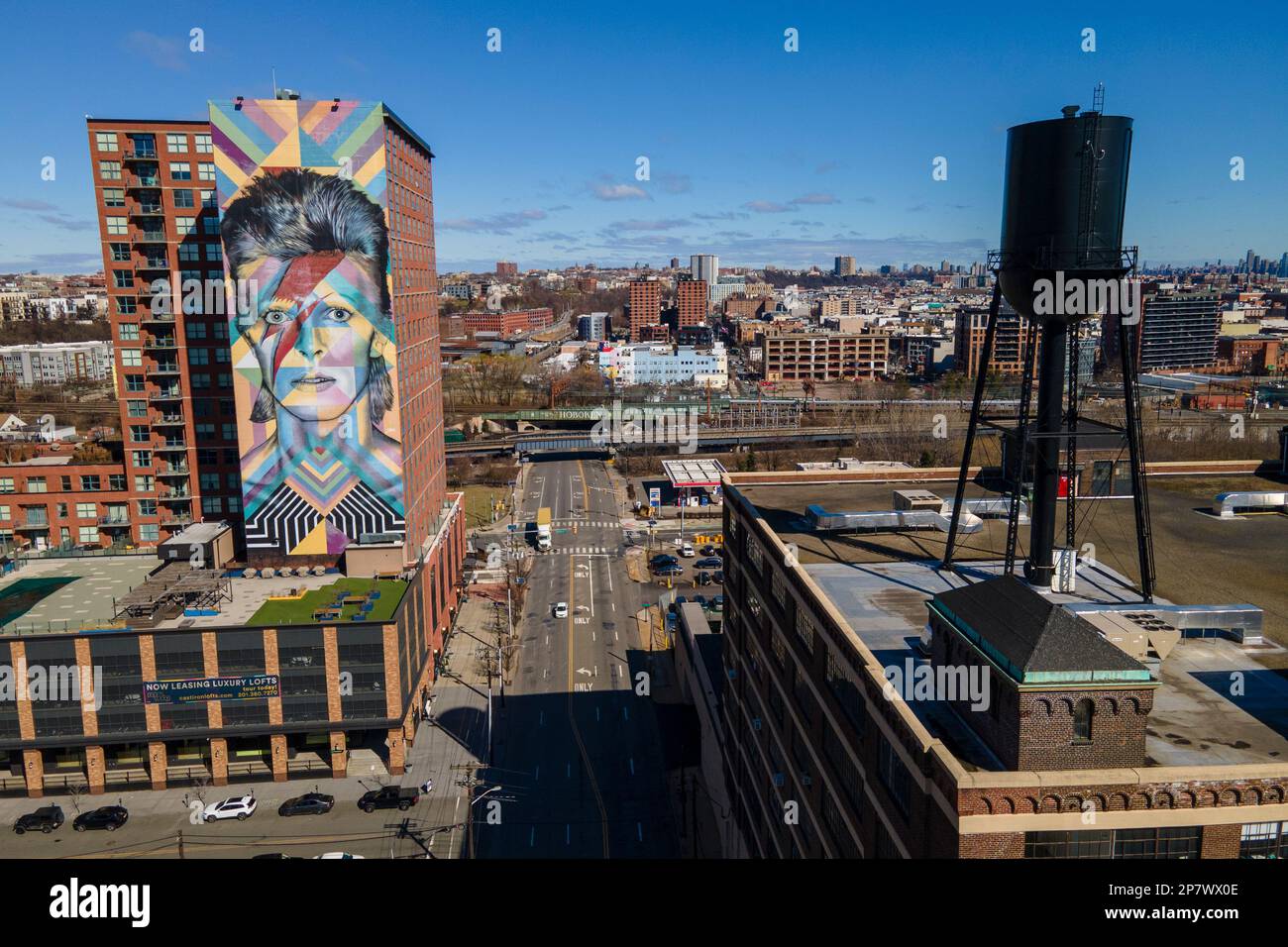 A 180-foot tall mural of late musician David Bowie by artist Eduardo ...
