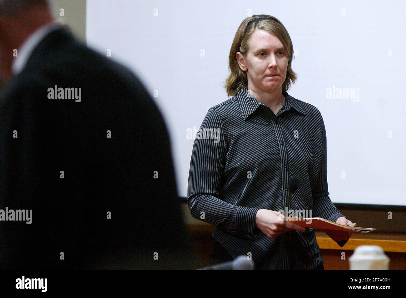 Michelle Kehoe enters the courtroom during the opening day of her trial ...