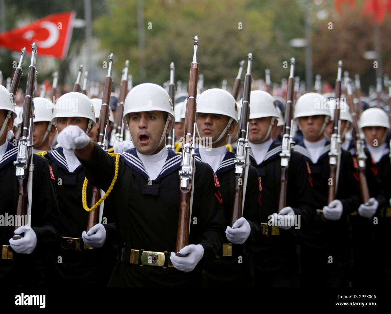 Turkish soldiers march during the Republic Day celebrations in Istanbul ...