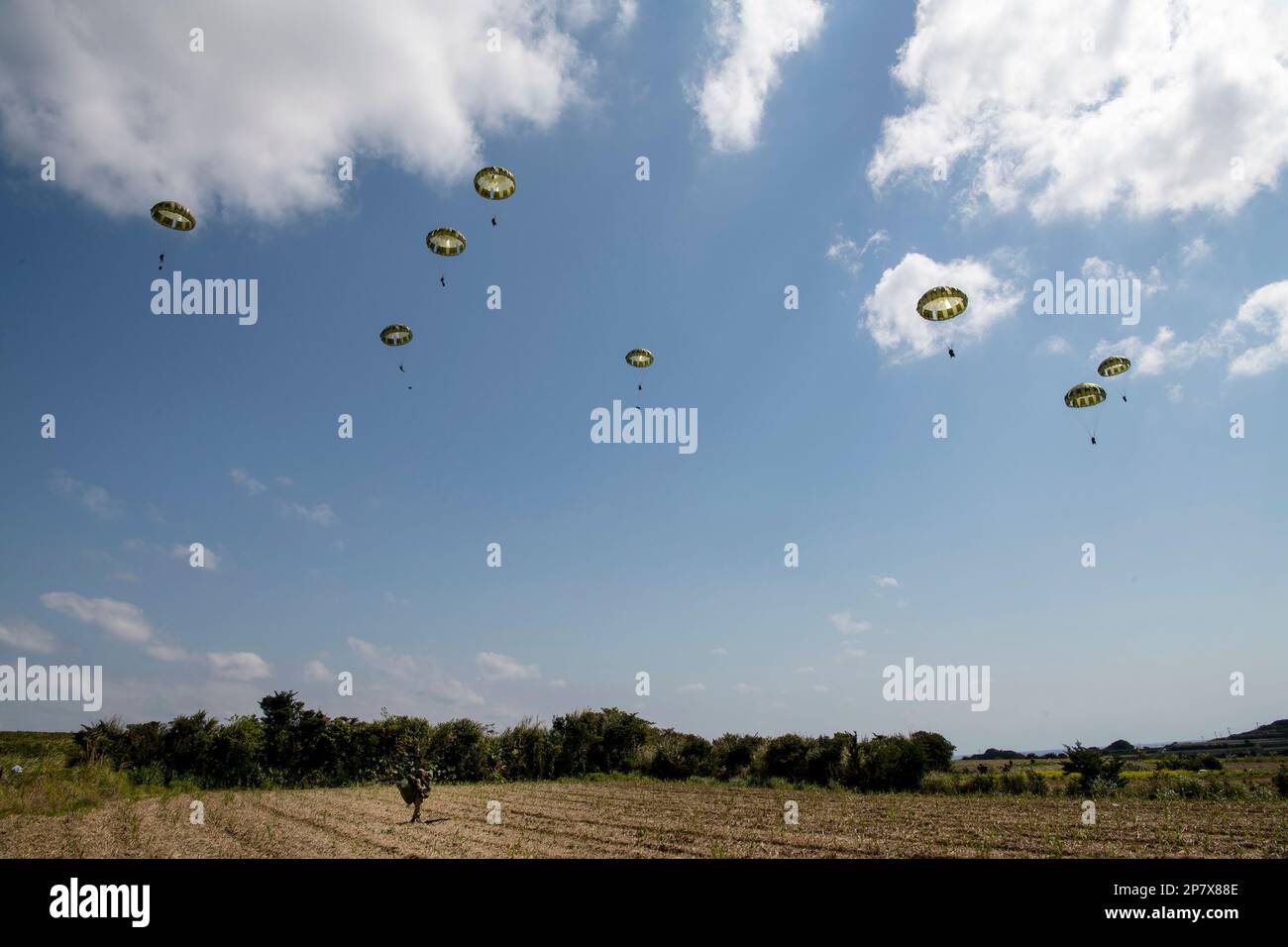 Japan Ground Self-Defense Force paratroopers assigned to the 1st ...