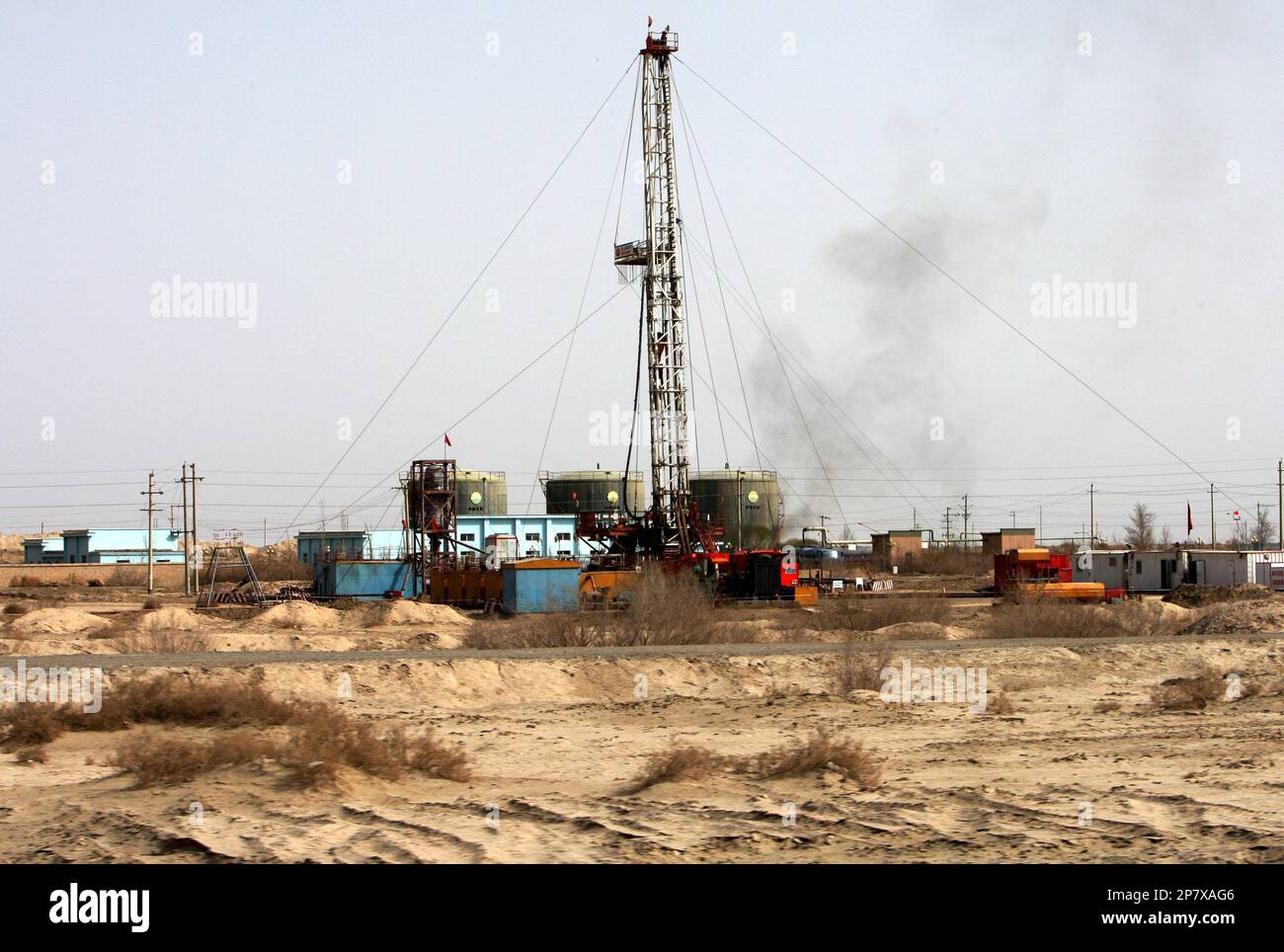 A view of a PetroChina natural gas prospecting zone in the desert in ...