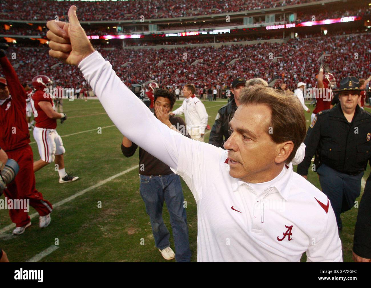 Alabama coach Nick Saban reacts after their 12-10 win over Tennessee in ...