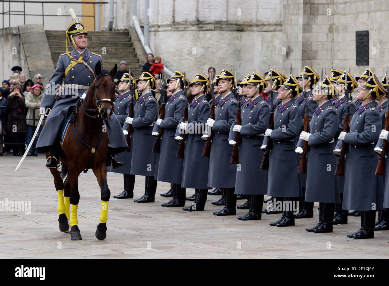 Kremlin guards parade during a ceremony of the Changing of the Guard ...