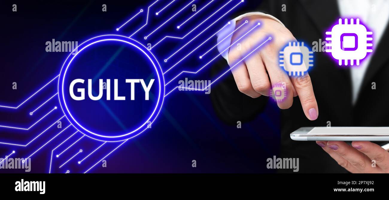 Text caption presenting Guilty. Word for culpable of or responsible for ...