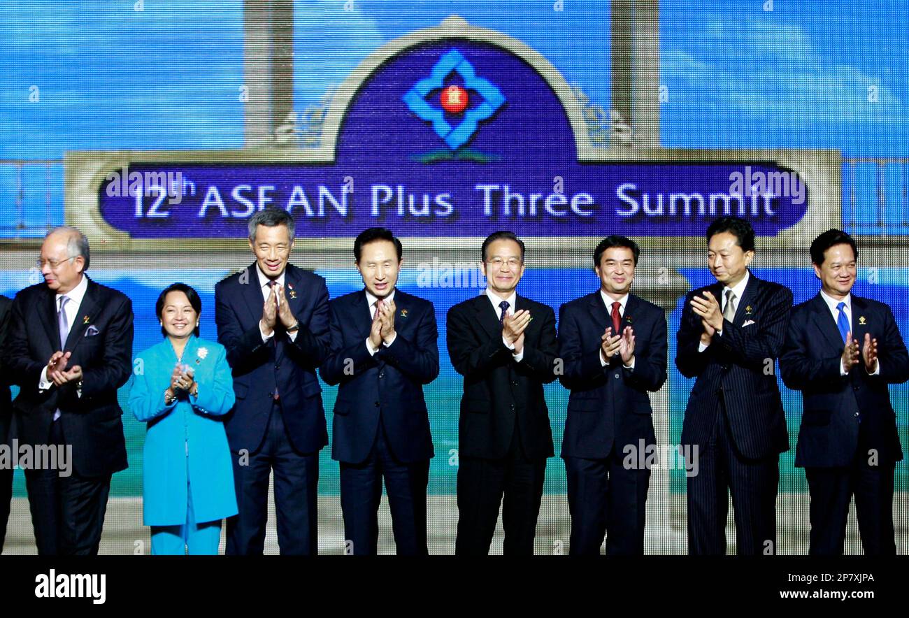 Leaders from the Association of Southeast Asian Nations (ASEAN) clap ...