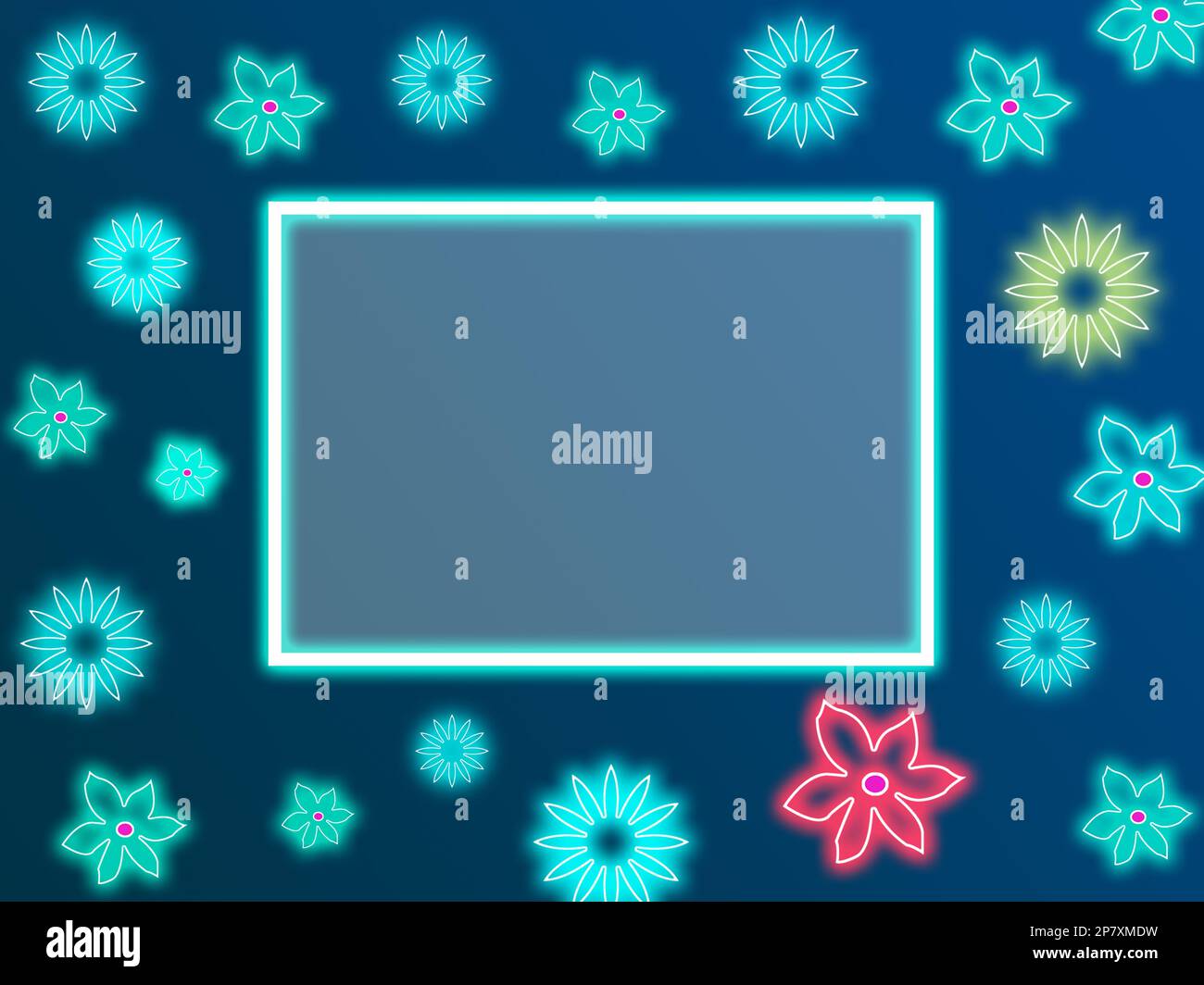 technology neon frame as copy space, around digital flowers, creative ...