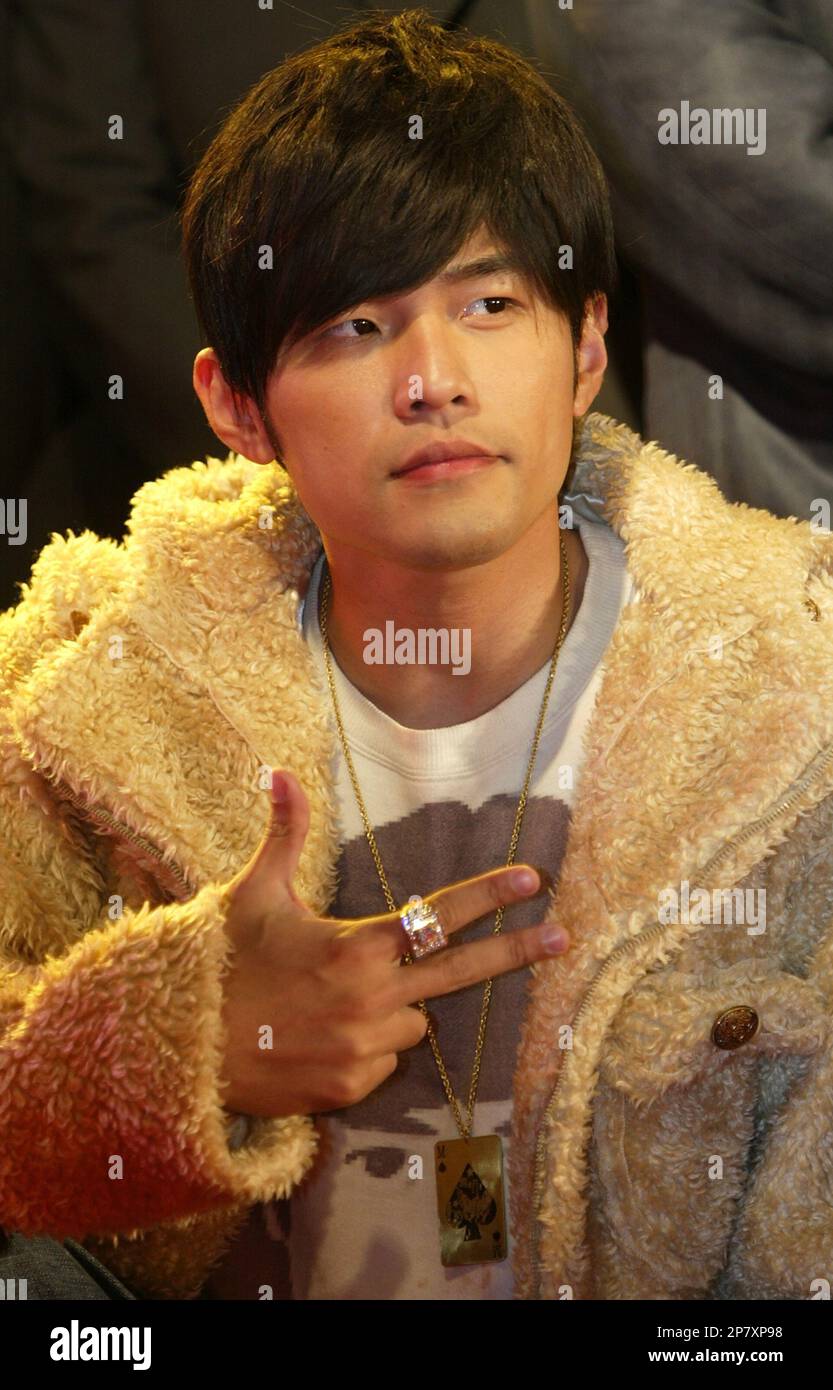 Taiwan singer Jay Chou poses during a ceremony for start of filming ...
