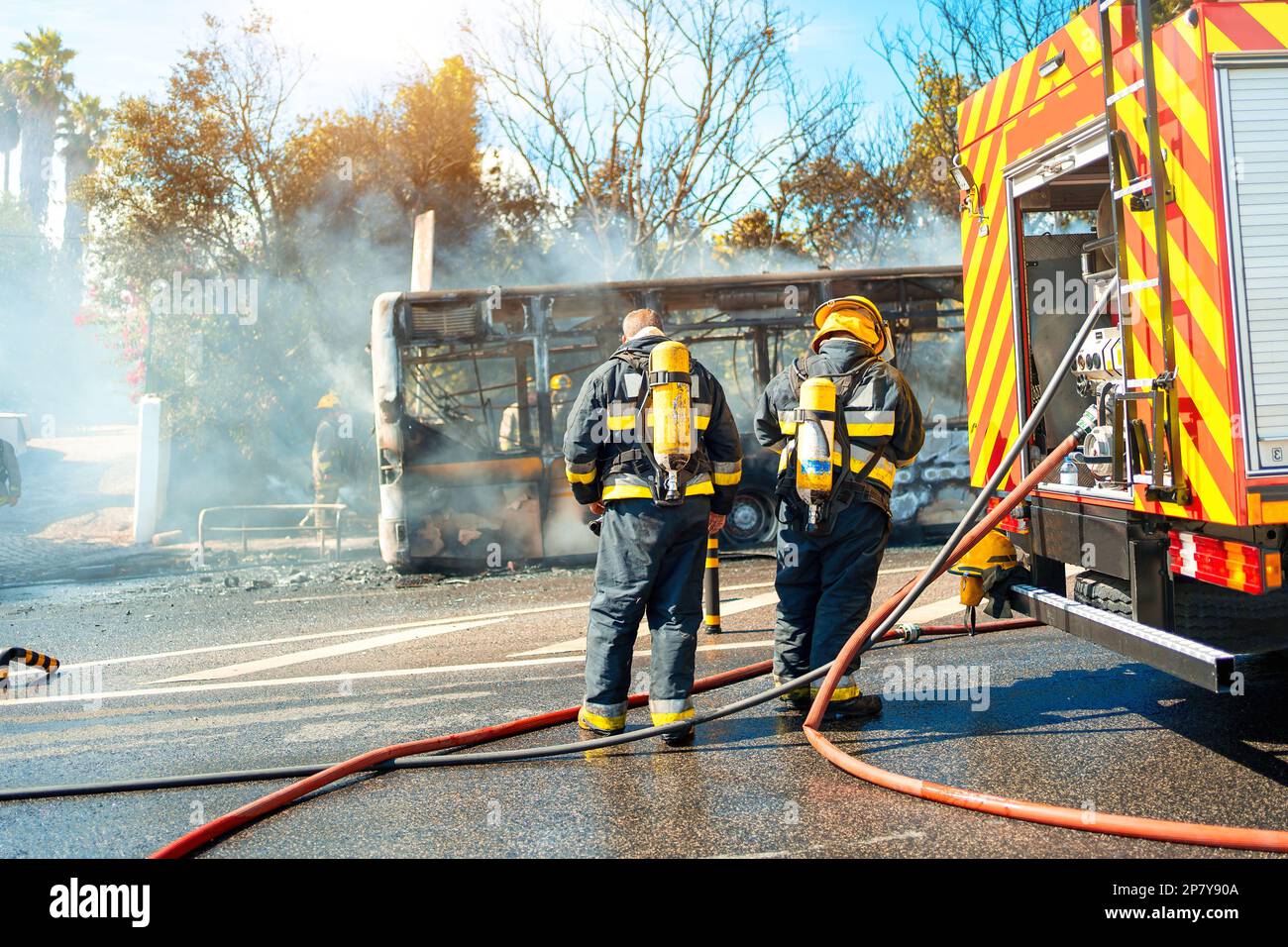 Bus fire fireman damage hi-res stock photography and images - Alamy