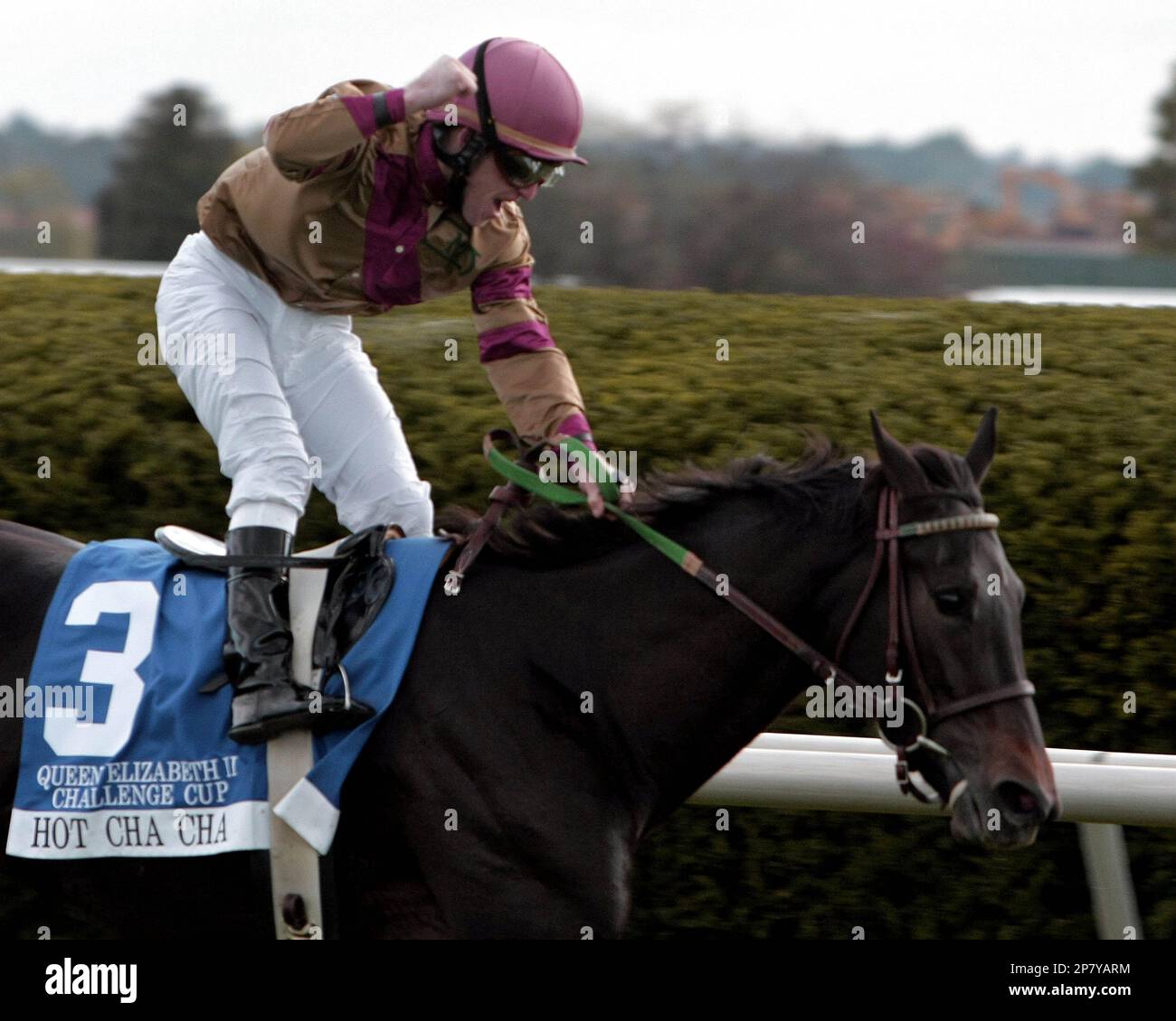 Jockey James Graham celebrates aboard Hot Cha Cha after capturing the ...