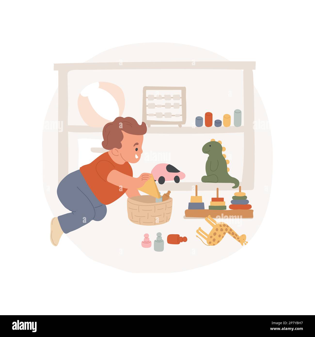 Cleaning up toys isolated cartoon vector illustration. Teach toddler to ...