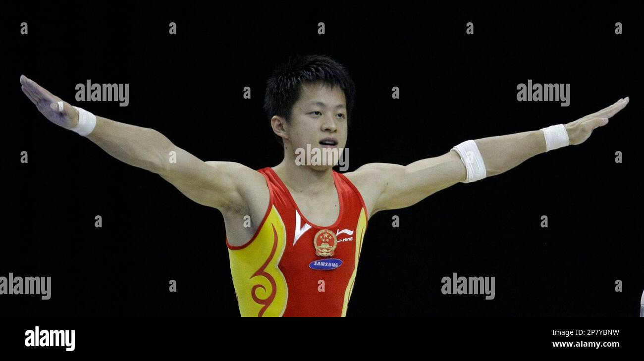 Zhang Hongtao of China in action on the pommel horse during his gold medal winning routine at ...