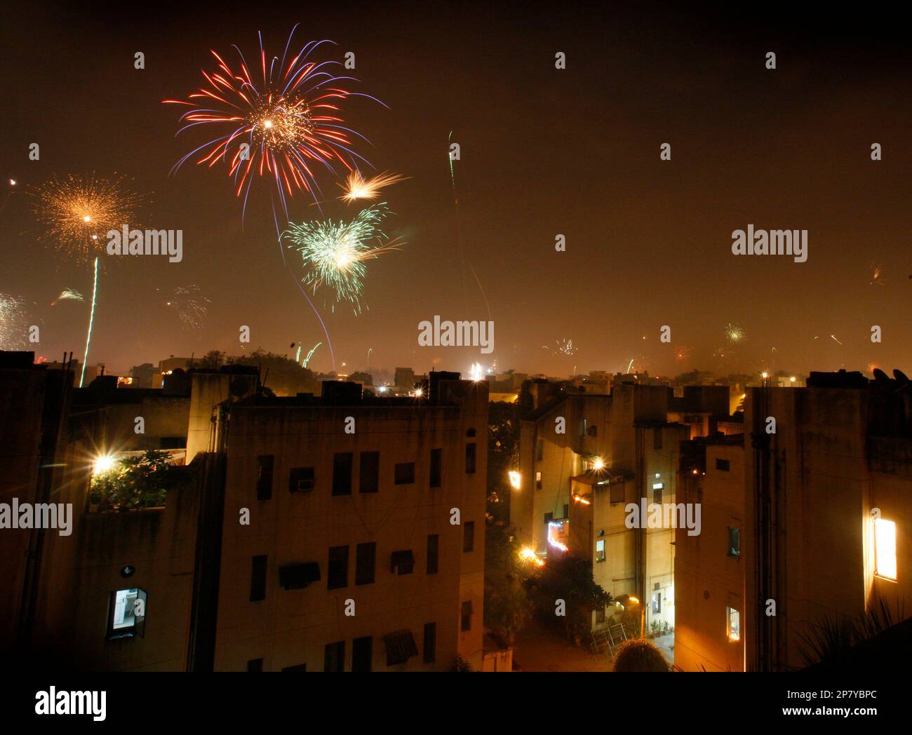 Fireworks light up the sky in celebration of Diwali, the festival of ...