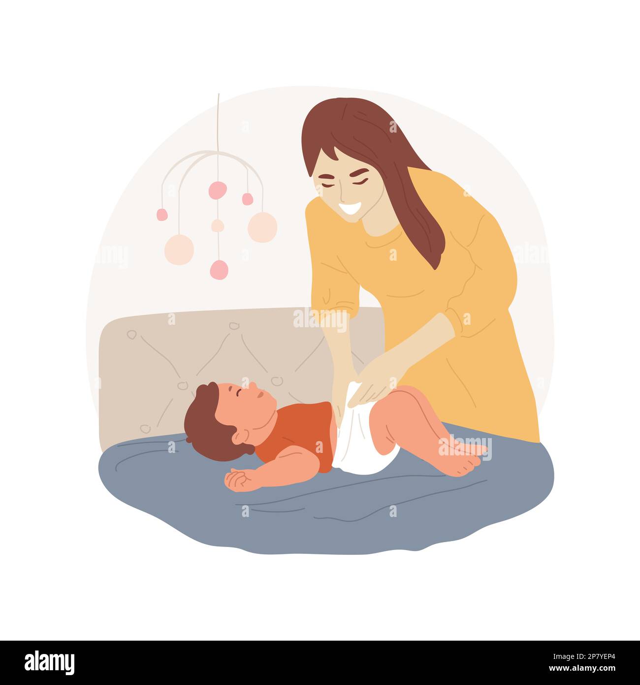 Changing diapers isolated cartoon vector illustration. Young mom ... Changing diapers isolated cartoon vector illustration. Young mom ...