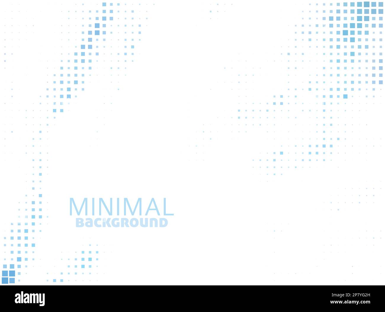Minimal white background with small blue squares. Simple vector graphic pattern with halftone ...
