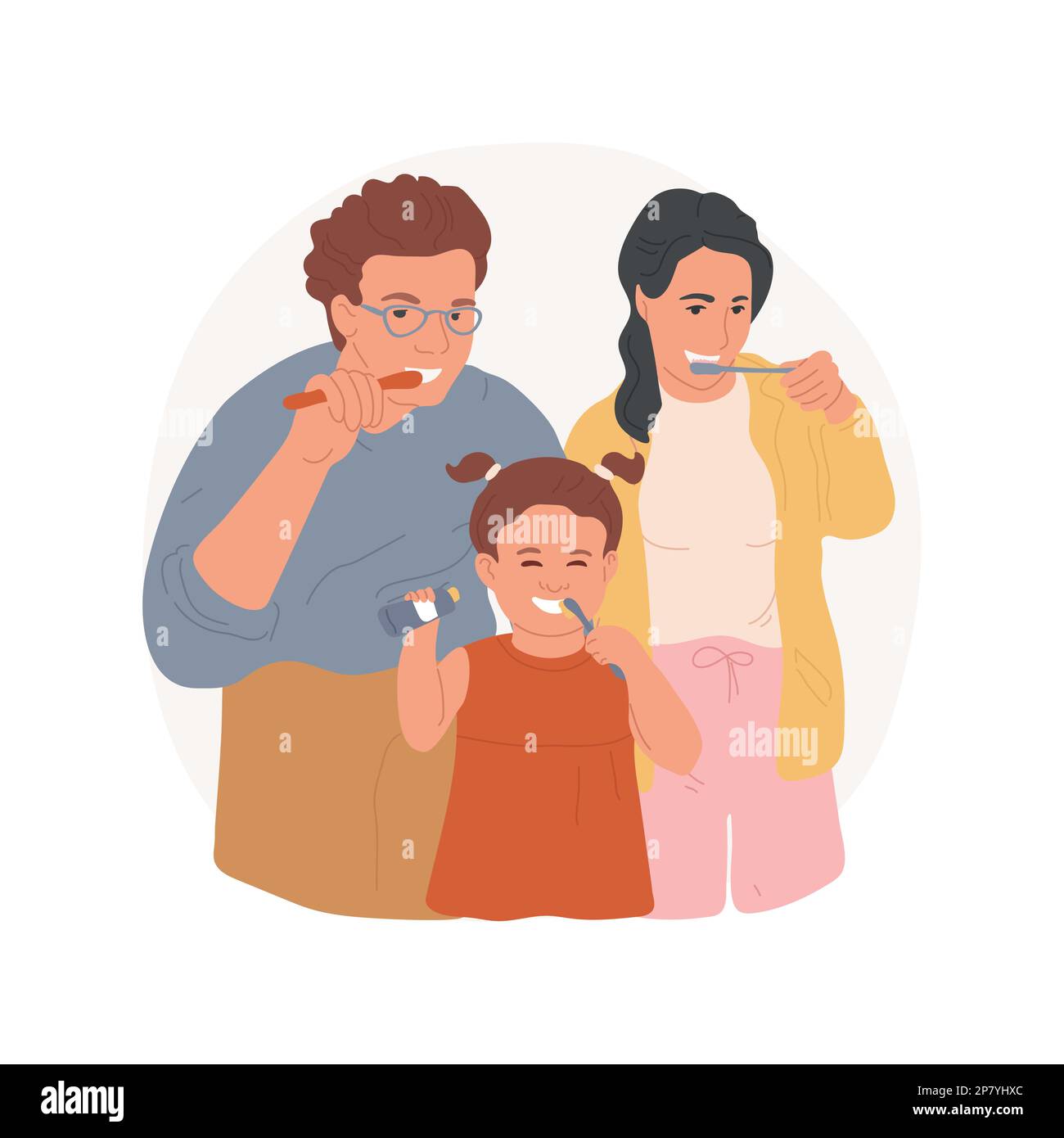 Brushing teeth together isolated cartoon vector illustration. Happy ...