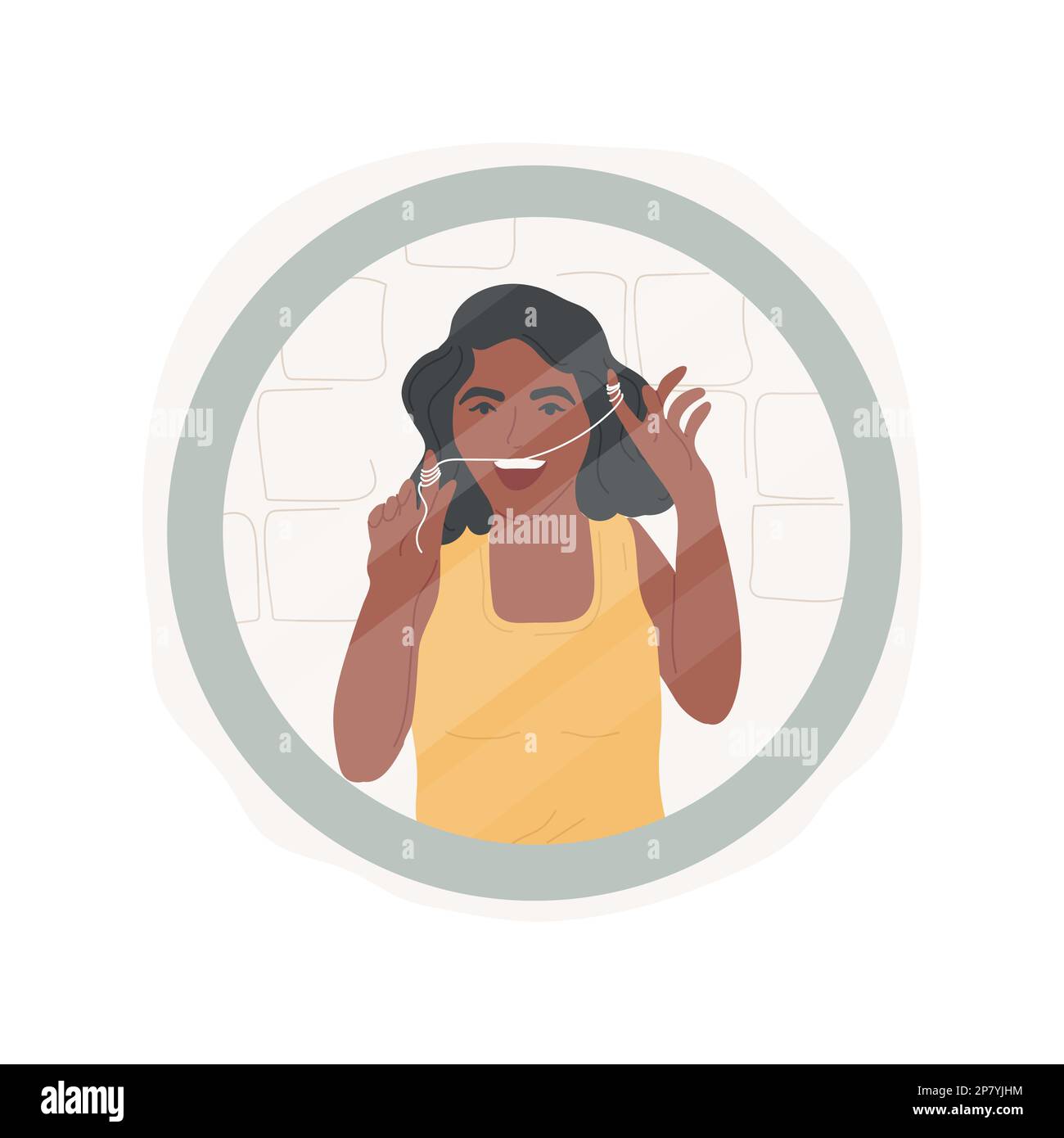 Flossing isolated cartoon vector illustration. Smiling woman looking at ...