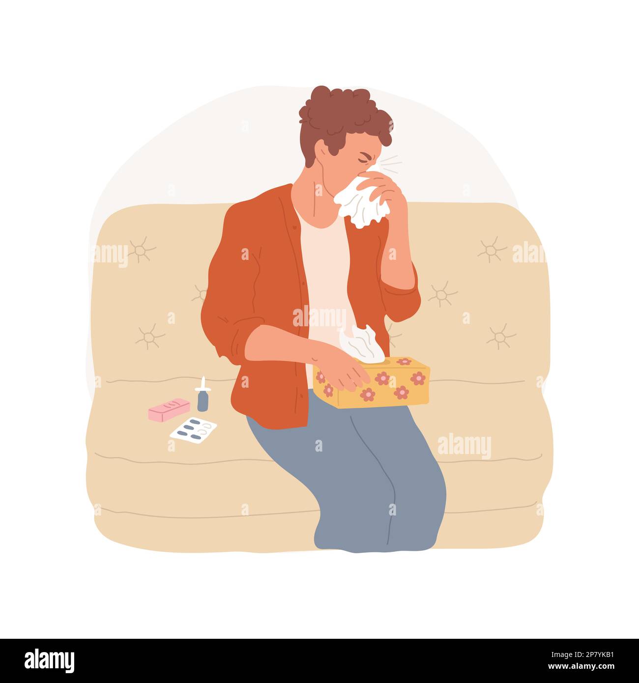 Sneezing in a cuff isolated cartoon vector illustration. Sick man ...
