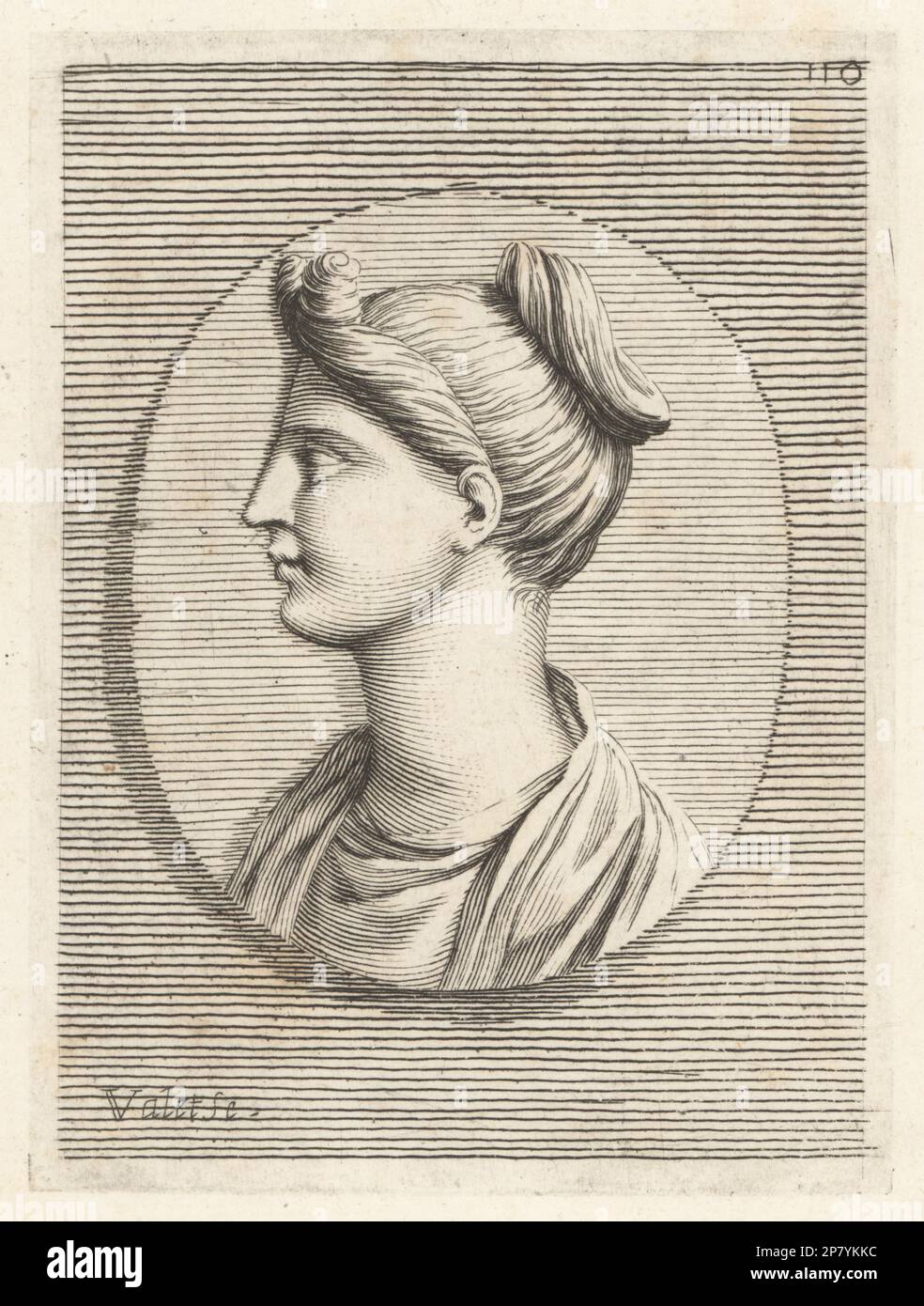 Profile bust of a young woman with her hair in an elaborate hairstyle ...