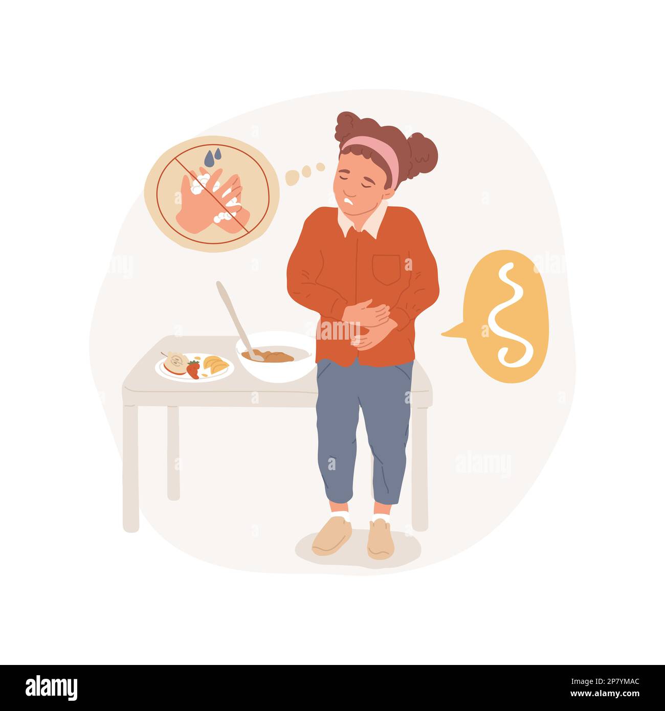 Tapeworms isolated cartoon vector illustration. Sad child with ...