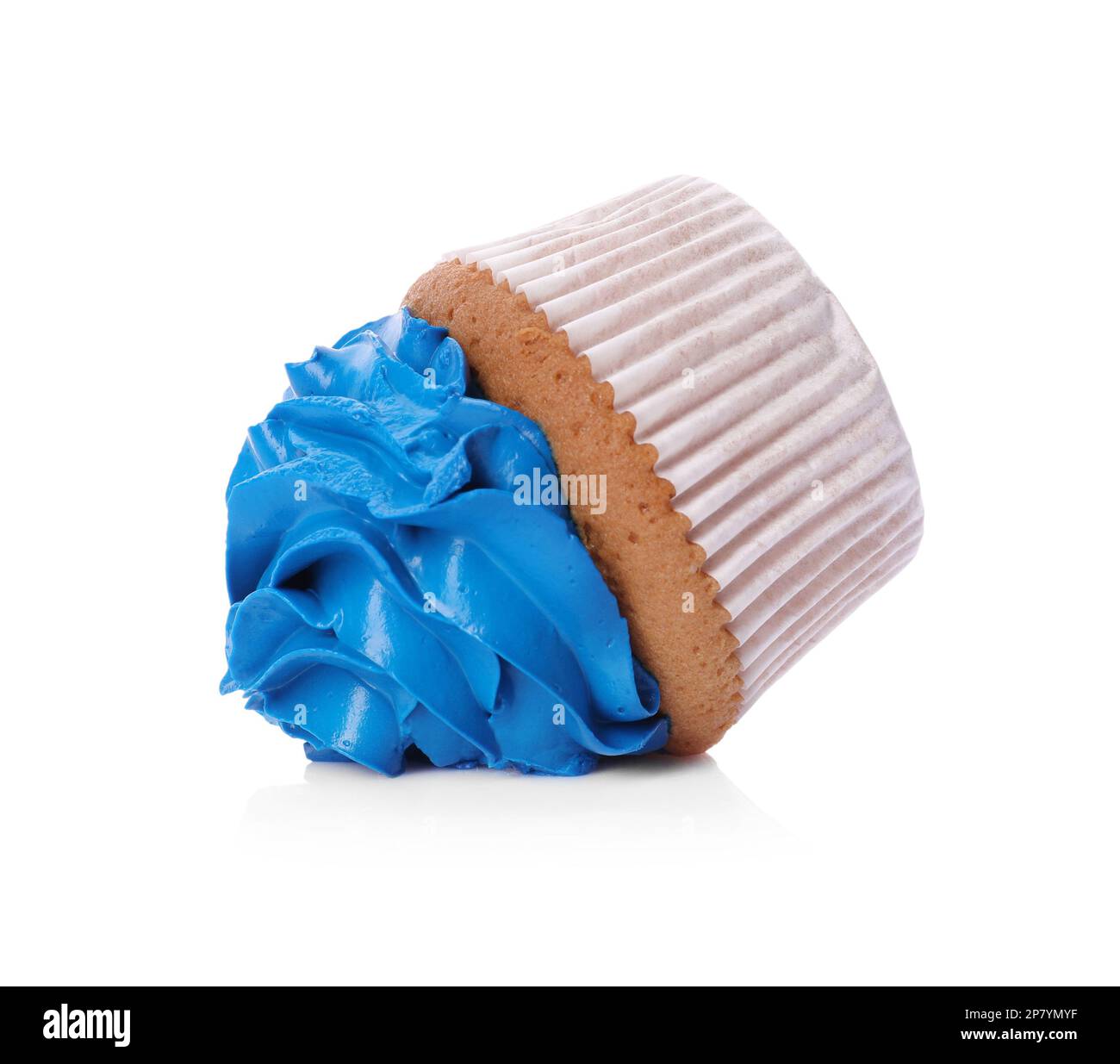 Dropped cupcake with cream on white background. Troubles happen Stock ...