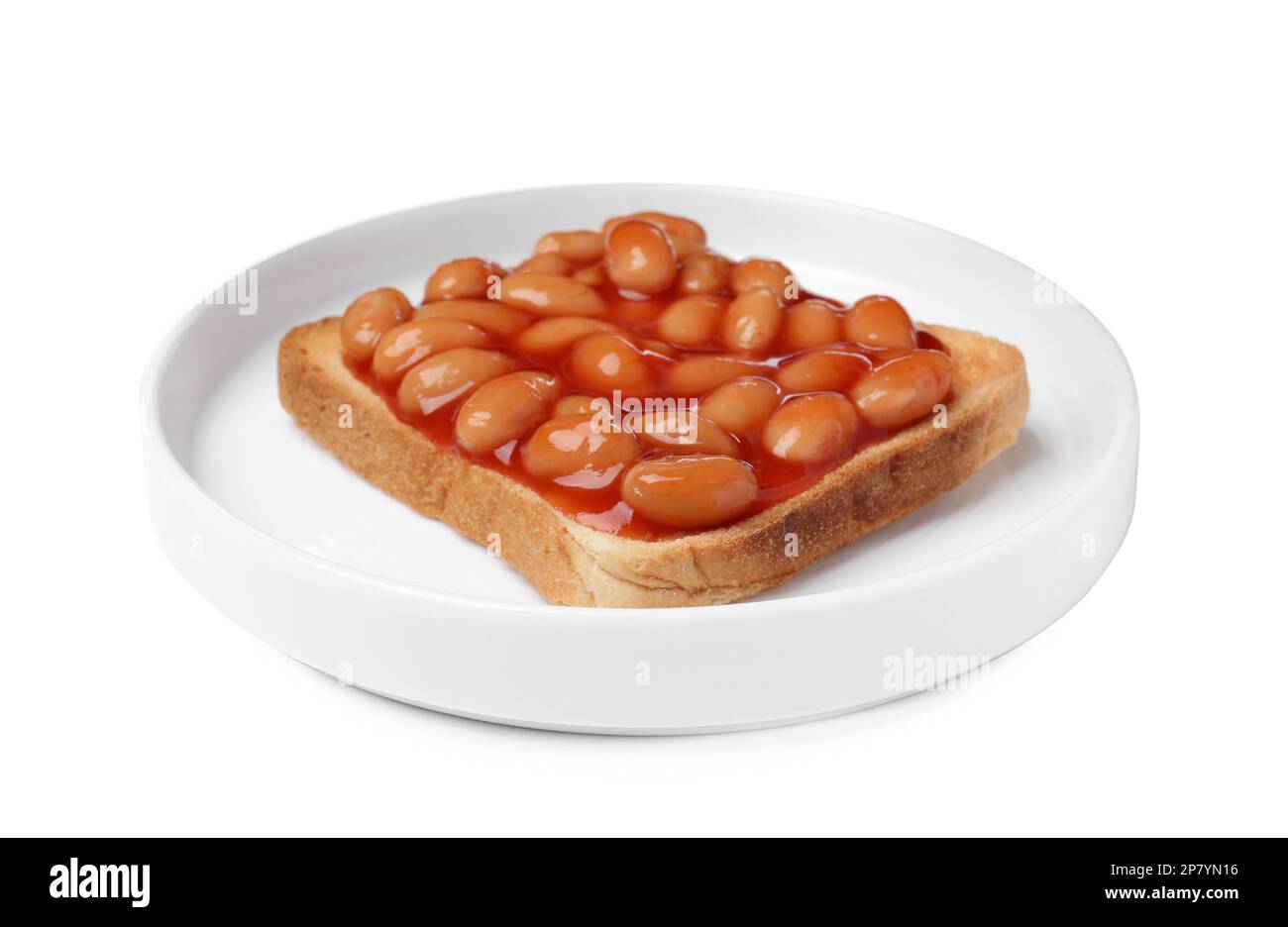Delicious bread slice with baked beans isolated on white Stock Photo ...