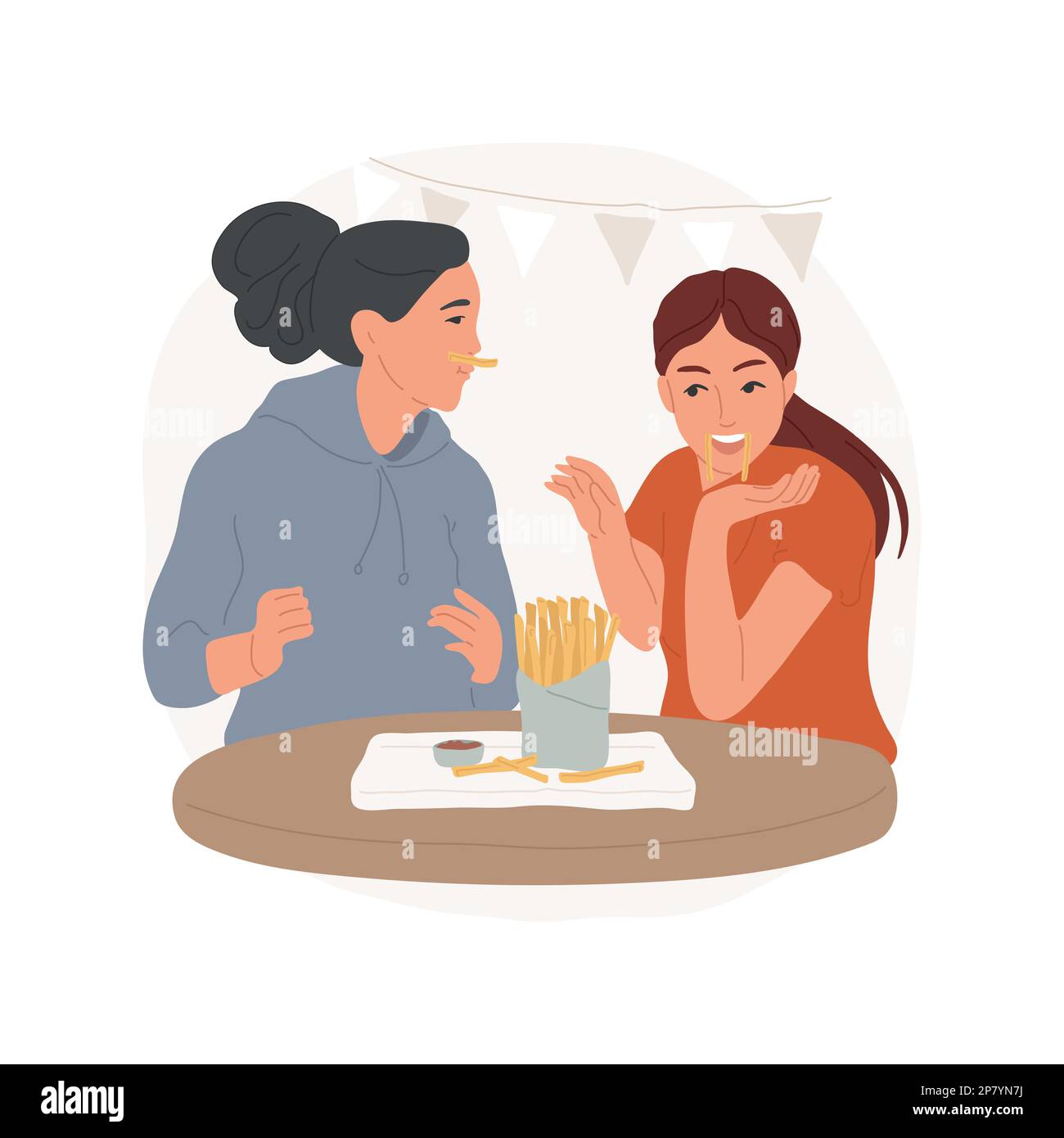French fries isolated cartoon vector illustration. Girl grimacing and ...