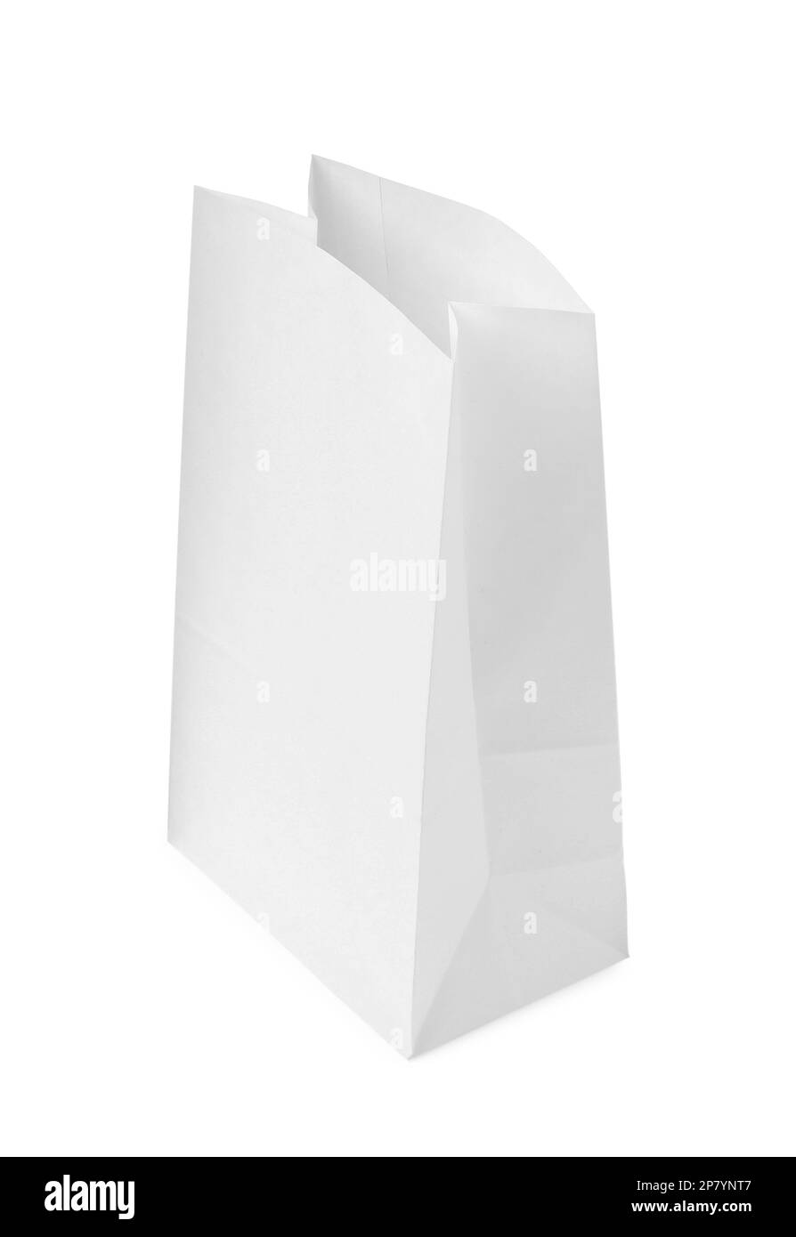 New open paper bag isolated on white Stock Photo - Alamy