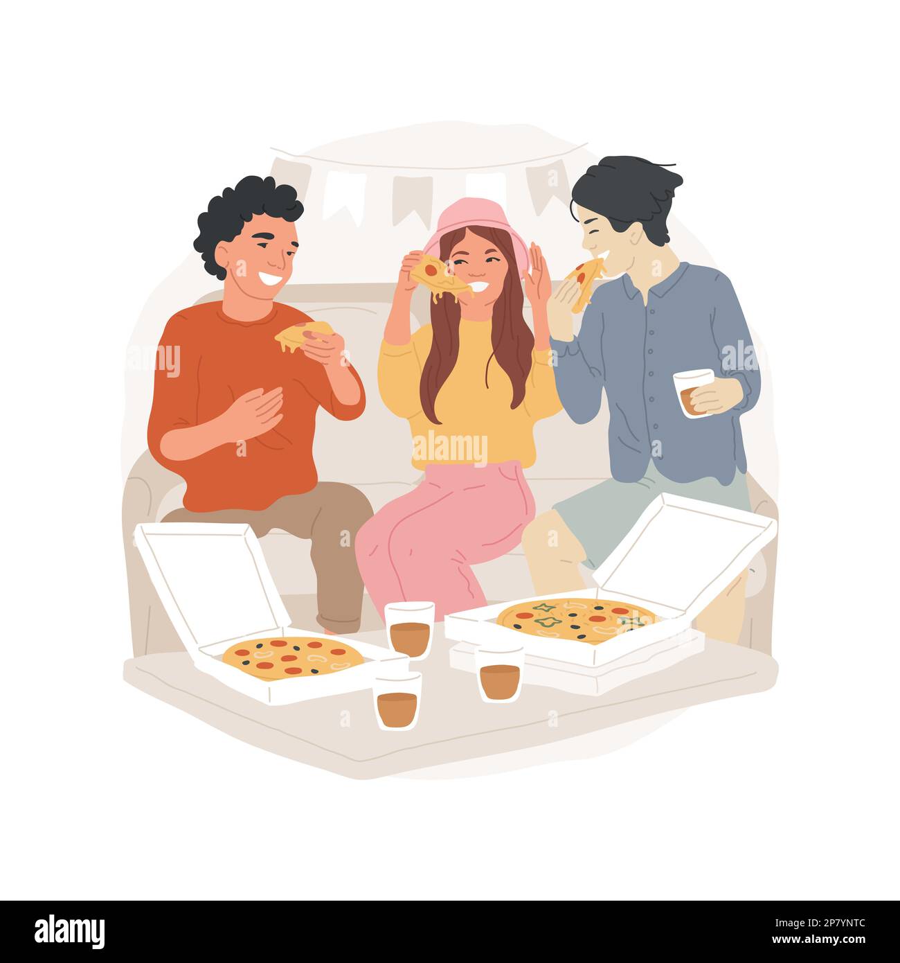 Home pizza party isolated cartoon vector illustration. Group of ...