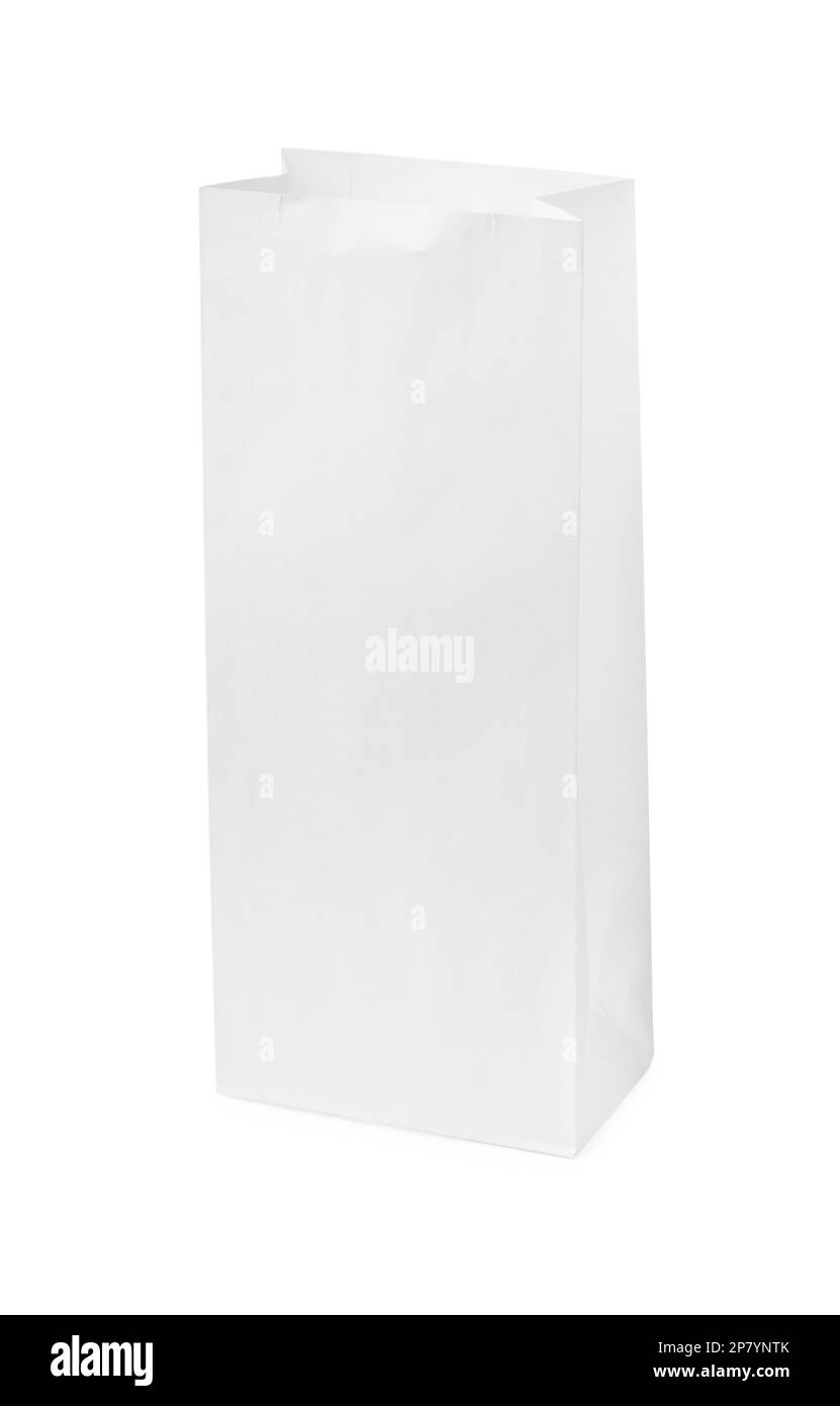 New open paper bag isolated on white Stock Photo - Alamy