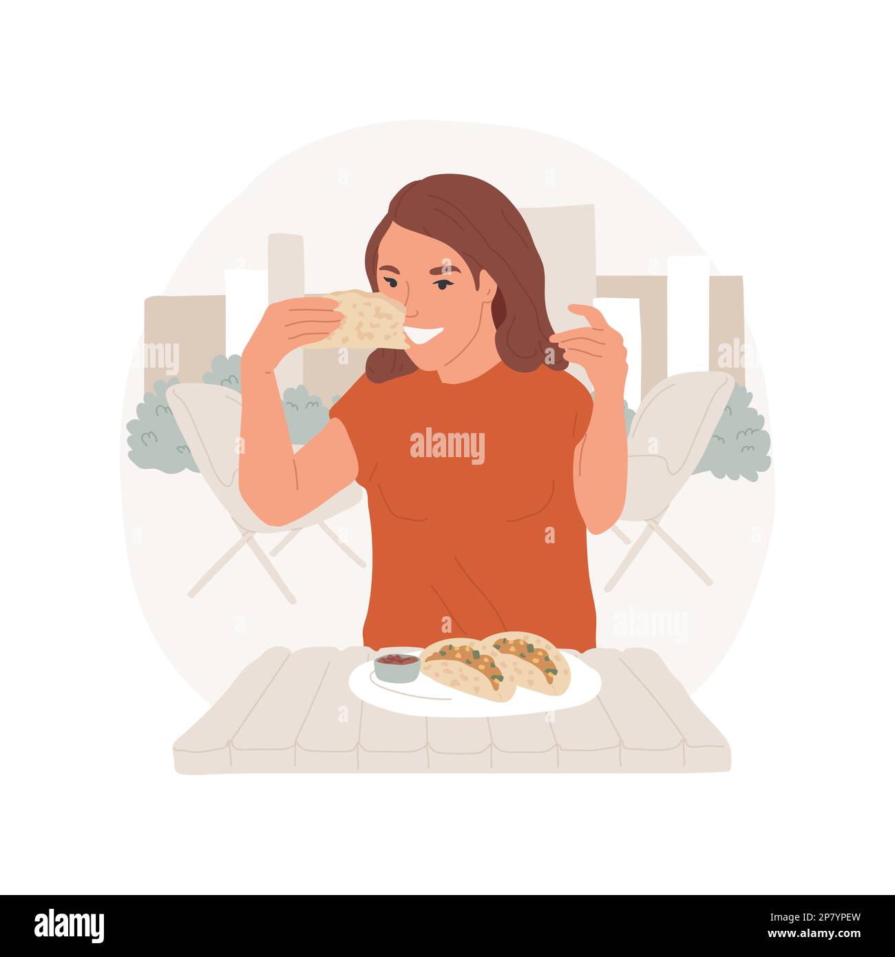 Street tacos isolated cartoon vector illustration. Attractive girl ...