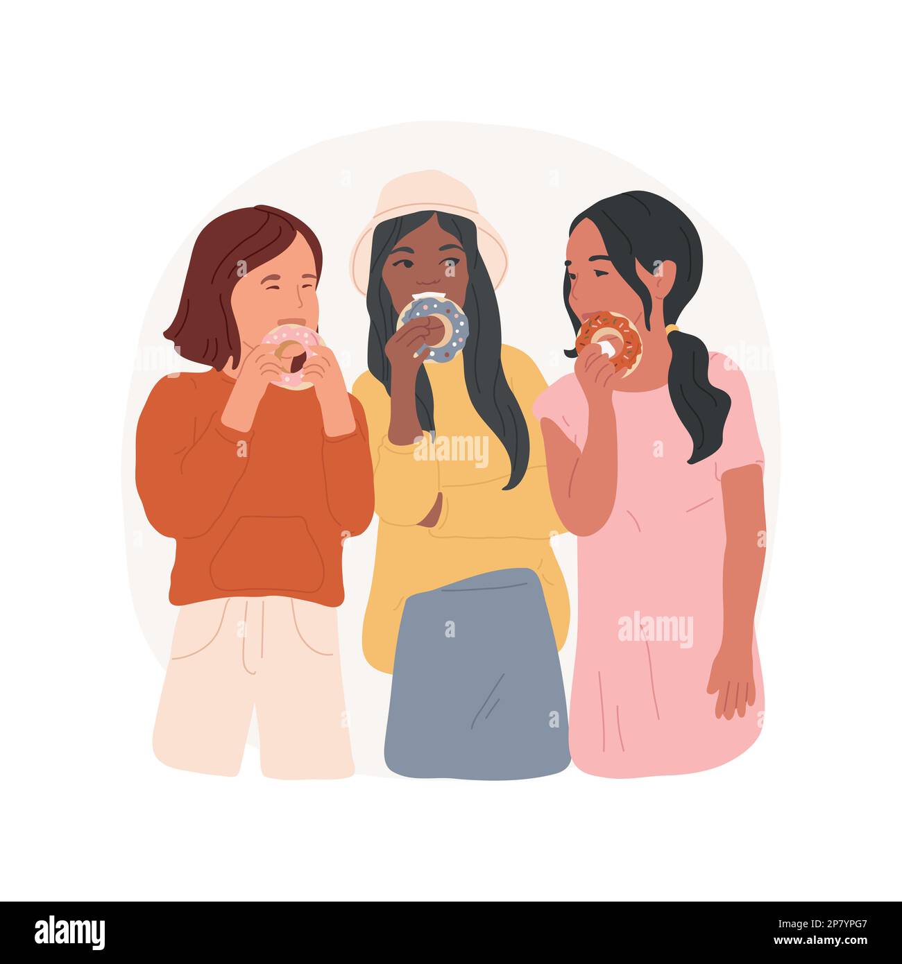 Donut isolated cartoon vector illustration. Beautiful girls eating ...