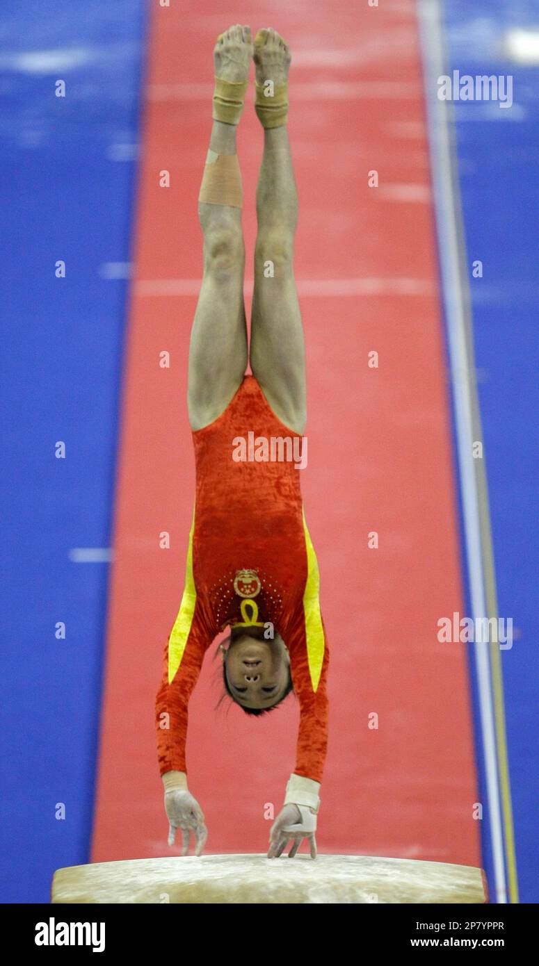 China's Deng Linlin during her routine on the vault during Women's ...