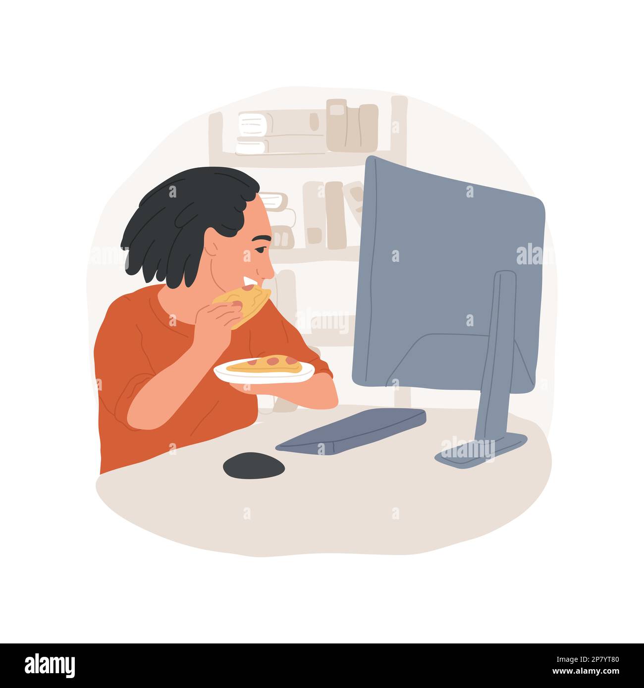 Eating in front of computer isolated cartoon vector illustration ...