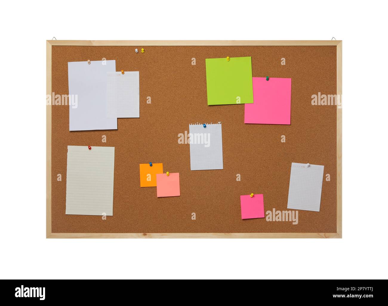Empty notes pinned to cork board on white background Stock Photo - Alamy