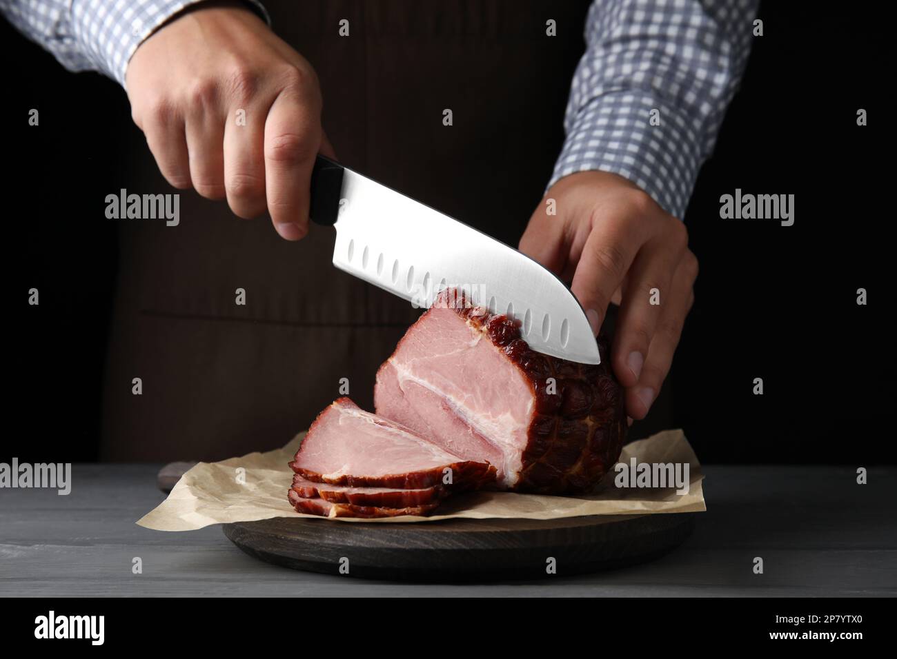 Person cutting homemade ham hi-res stock photography and images - Alamy