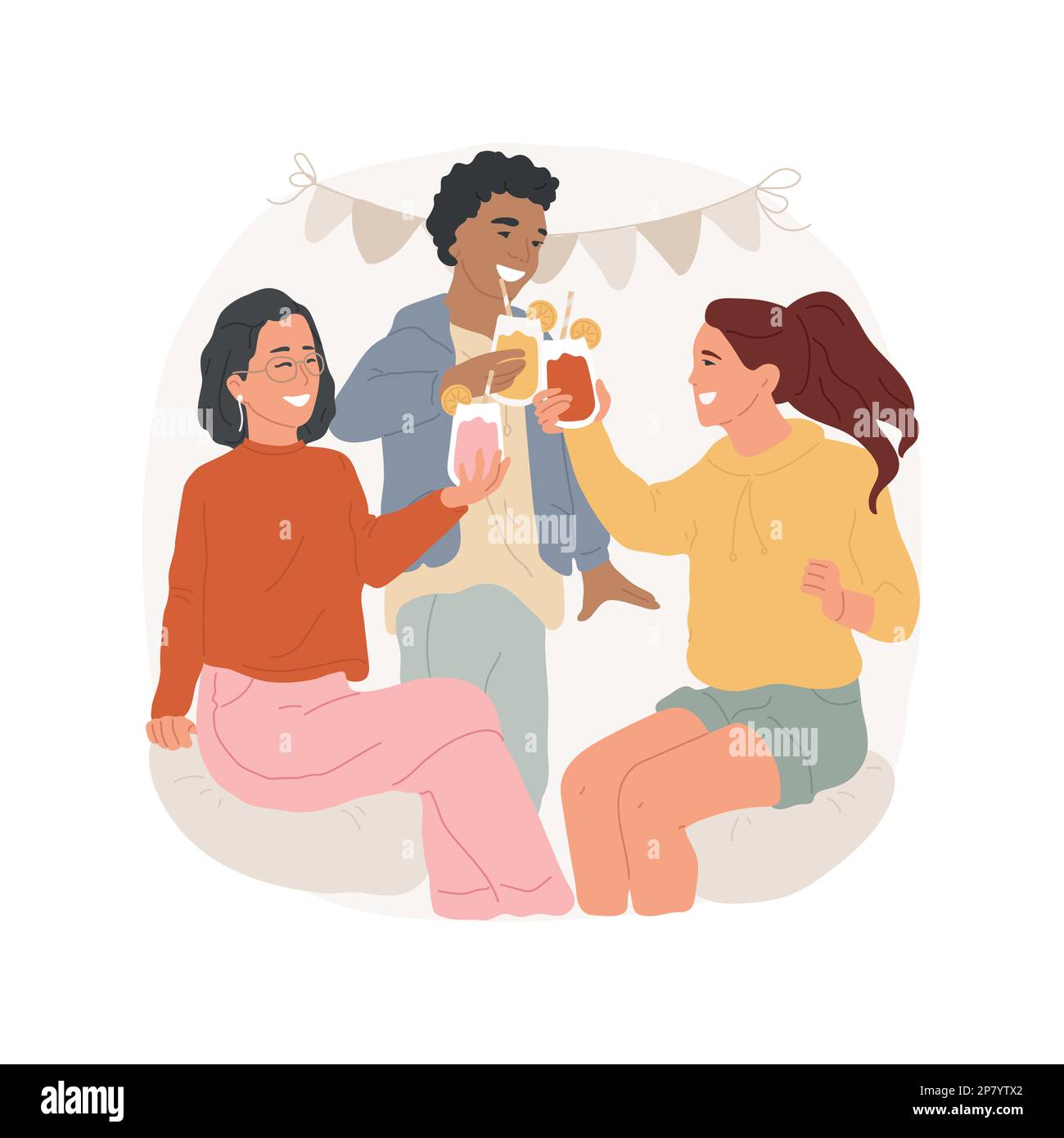 Making smoothies isolated cartoon vector illustration. Group of teens ...