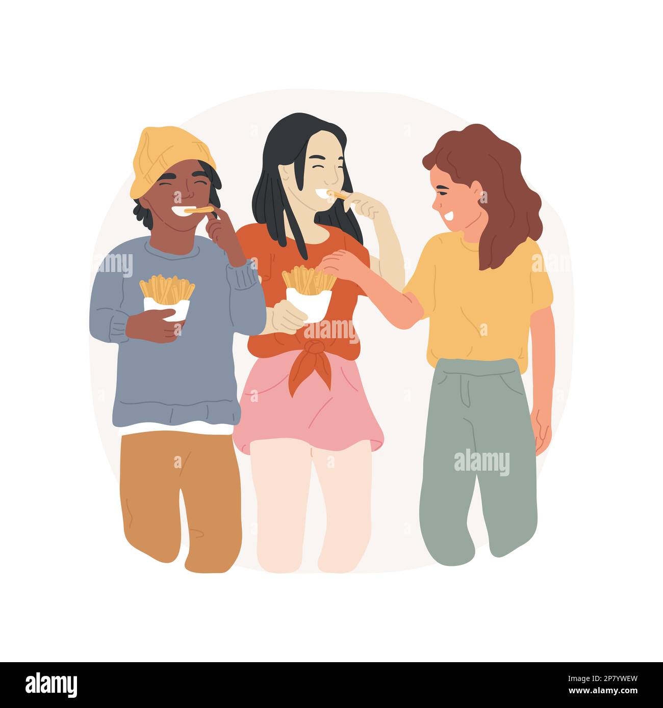 Snacking on the way isolated cartoon vector illustration. Teens walking ...