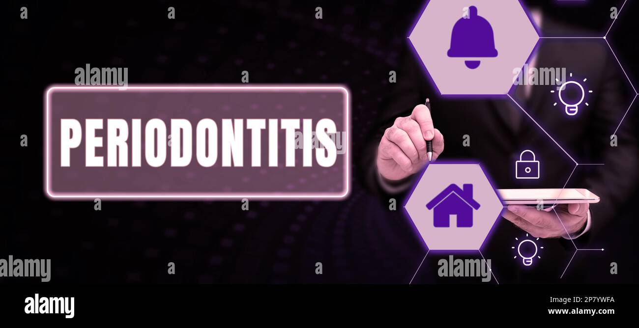 Text sign showing Periodontitis. Business overview Swelling of the ...