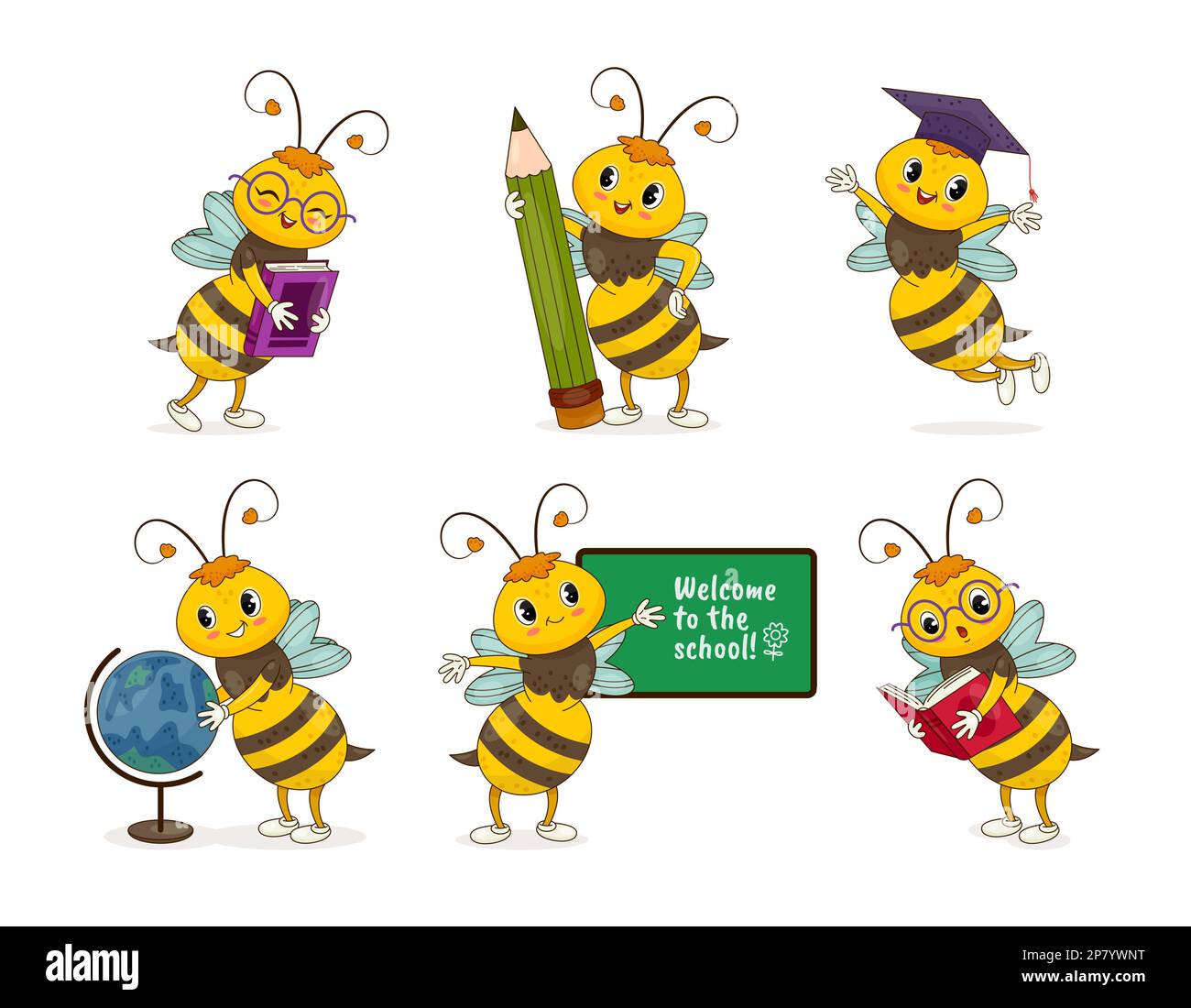 Set of cute learning bees Stock Vector Image & Art - Alamy