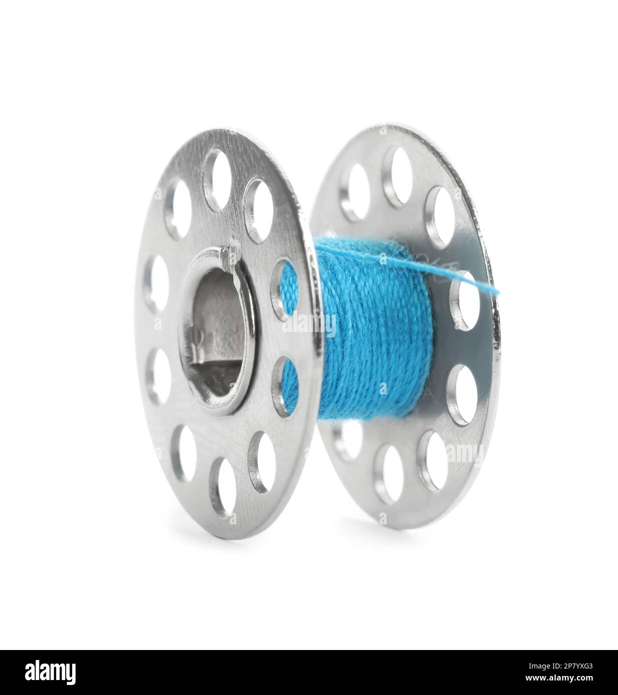 Metal spool of light blue sewing thread isolated on white Stock Photo ...