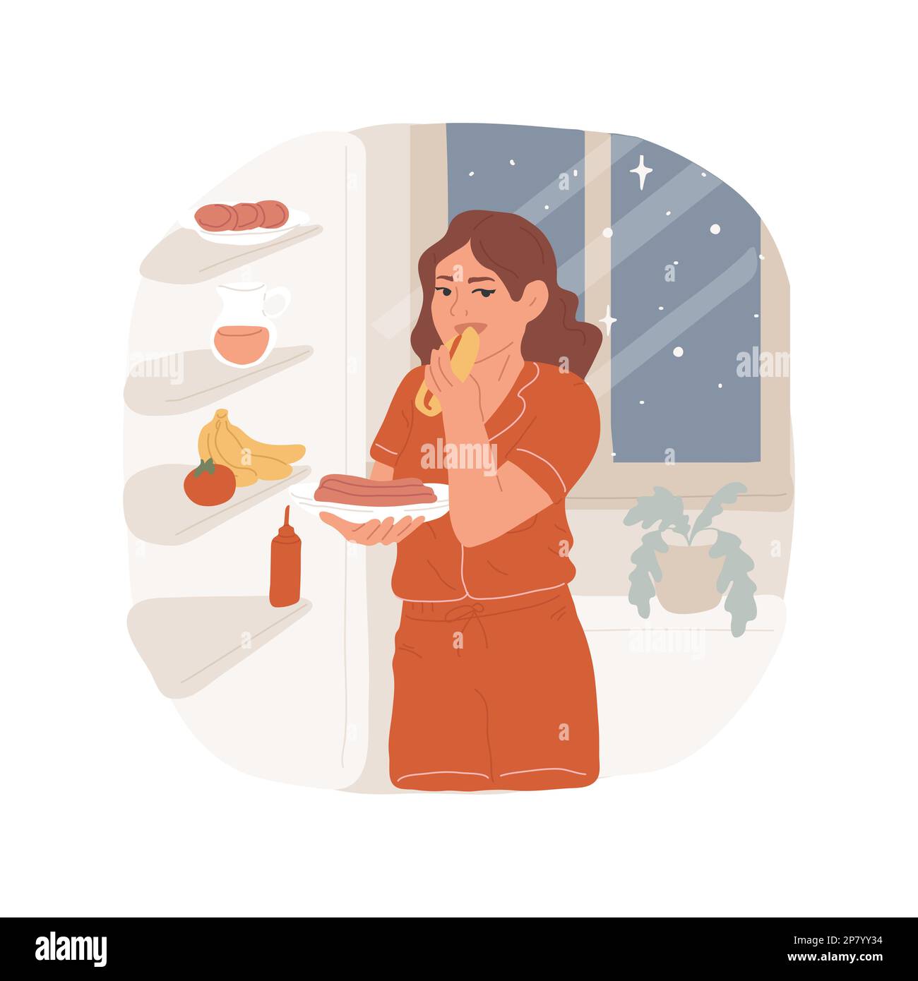 Snacking at night isolated cartoon vector illustration. Beautiful ...