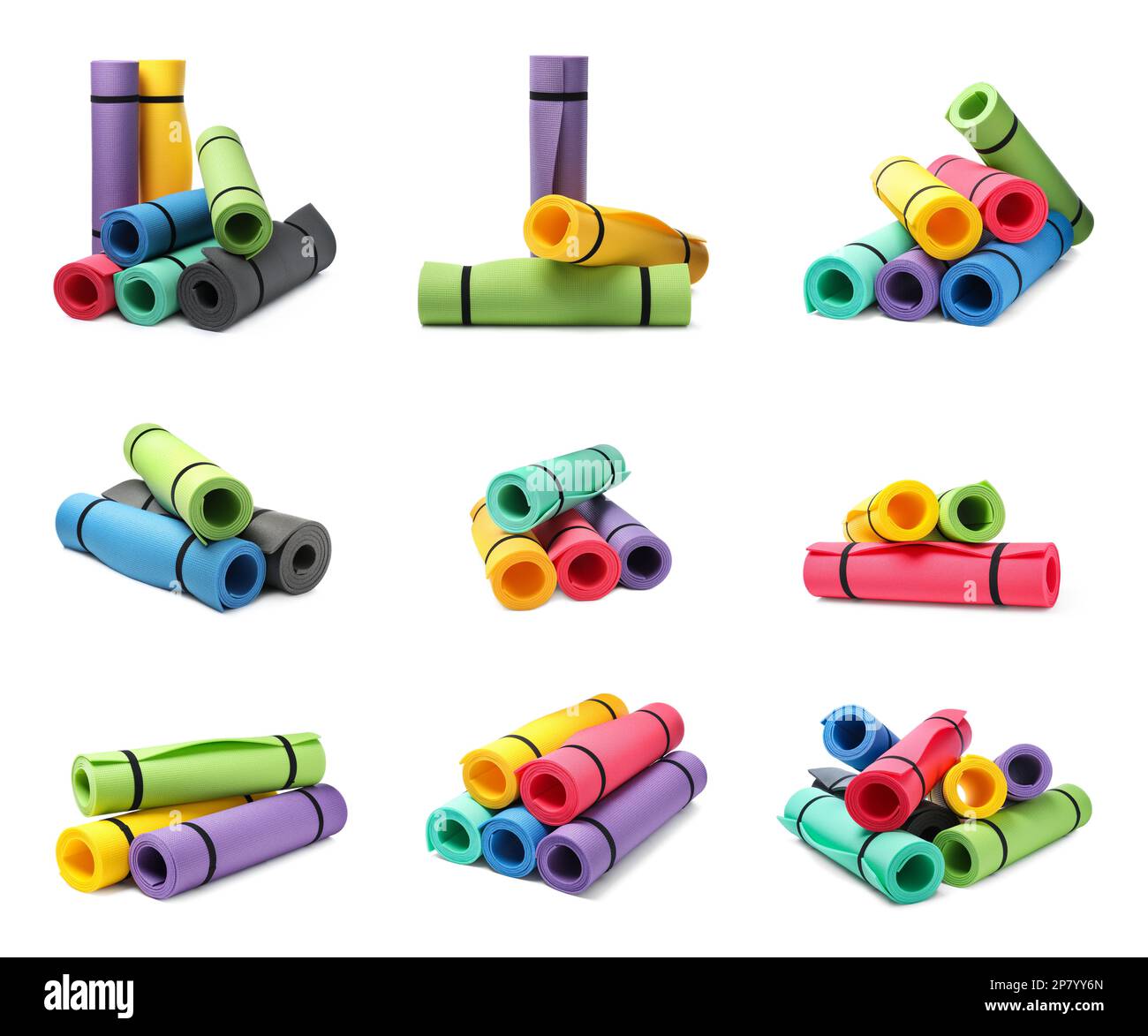 Set with colorful camping mats on white background Stock Photo - Alamy
