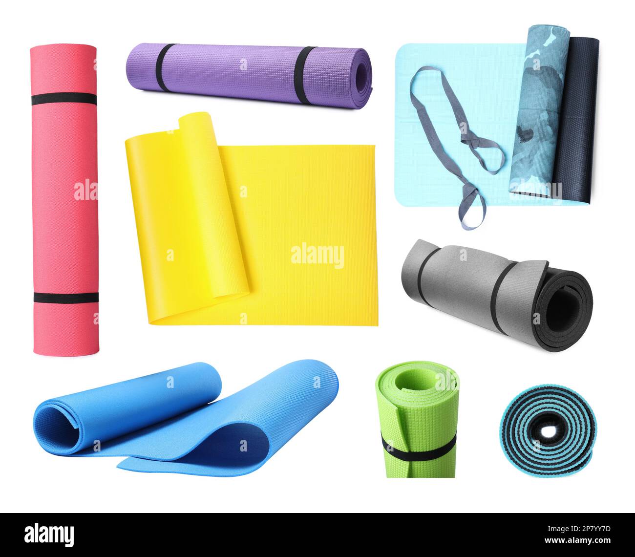 Set with colorful camping mats on white background Stock Photo - Alamy